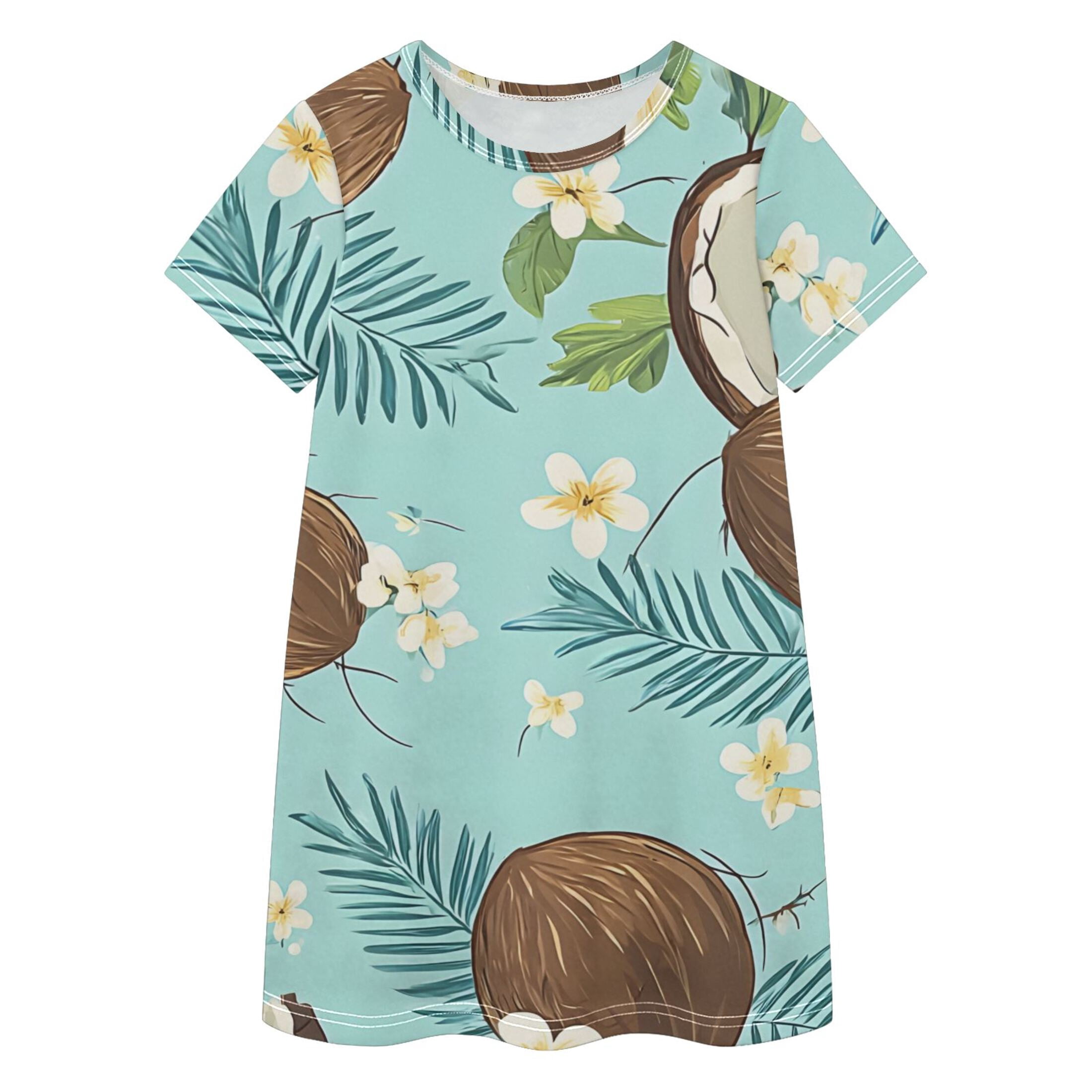 BZSMCE Short Sleeve dress Dress Casual Cotton Dresses-Coconut Flower ...
