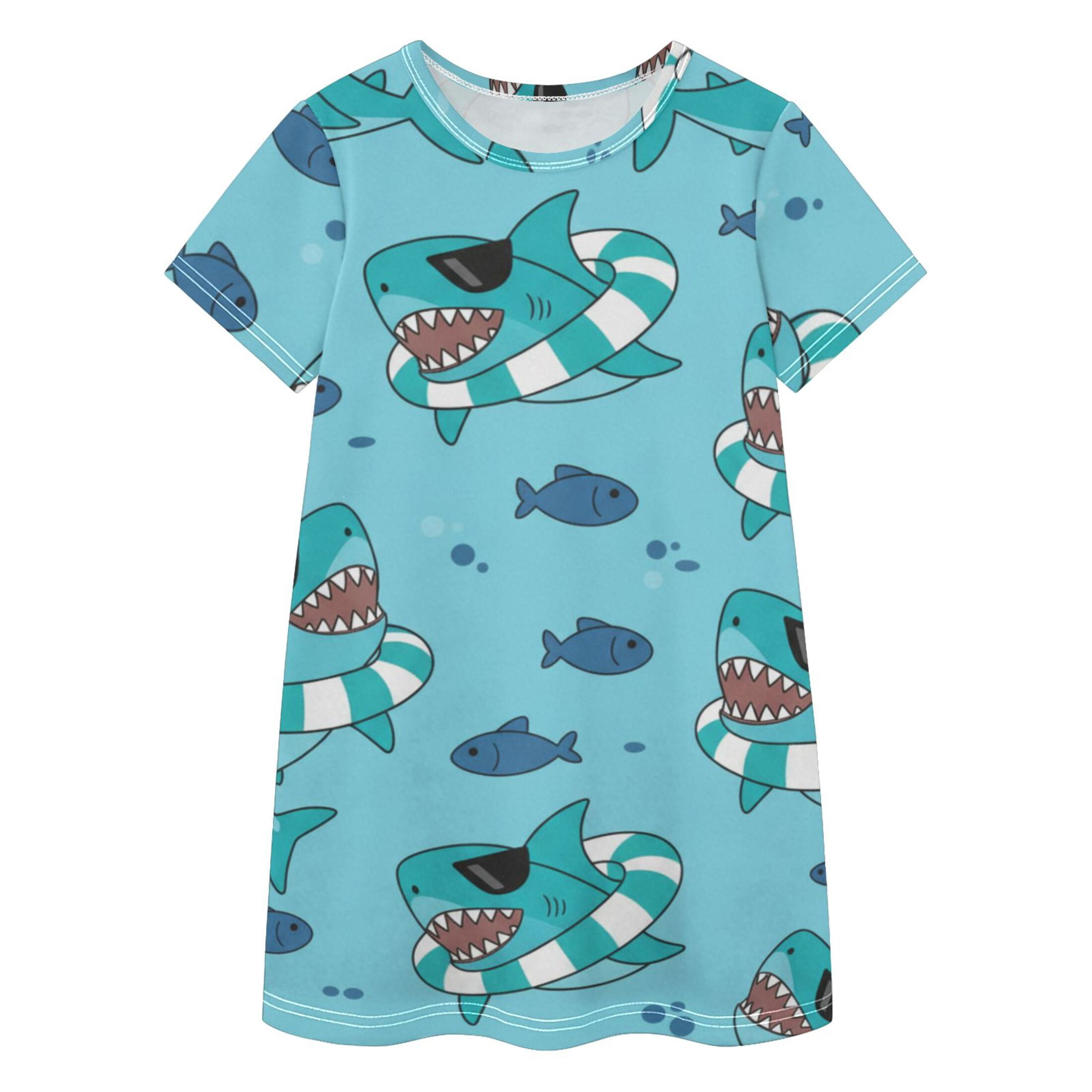 BZSMCE Short Sleeve dress Dress Casual Cotton Dresses-Colorful Fish Sea ...