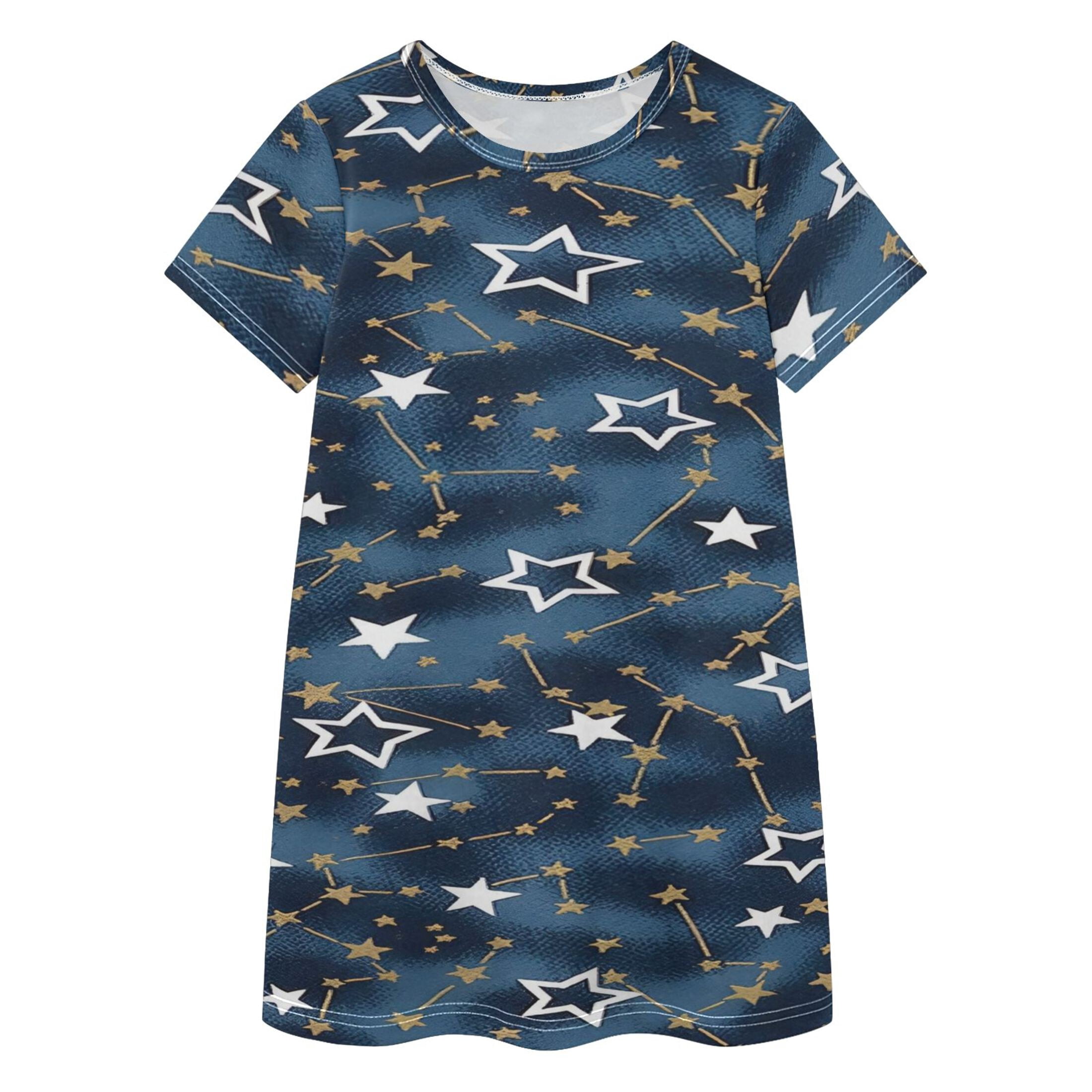 BZSMCE Short Sleeve dress Dress Casual Cotton Dresses-Constellation ...