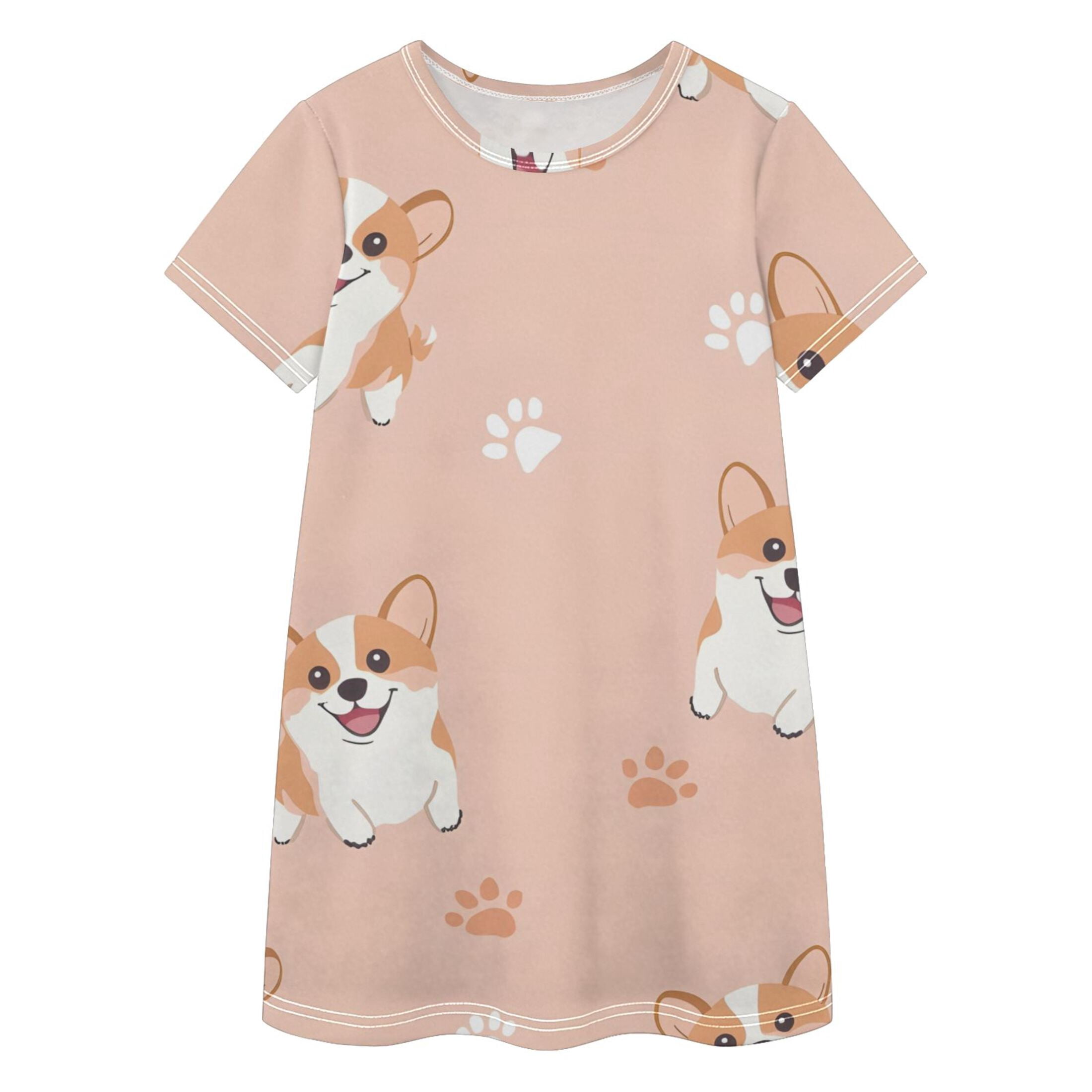 BZSMCE Short Sleeve dress Dress Casual Cotton Dresses-Corgi Dog Paw ...