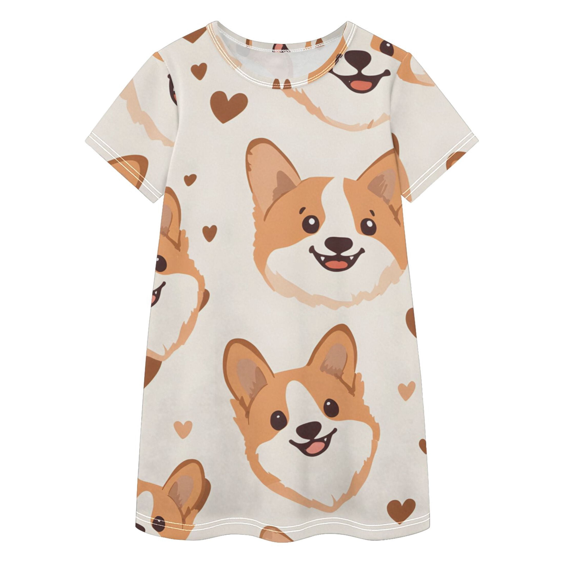BZSMCE Short Sleeve dress Dress Casual Cotton Dresses-Corgi Love ...