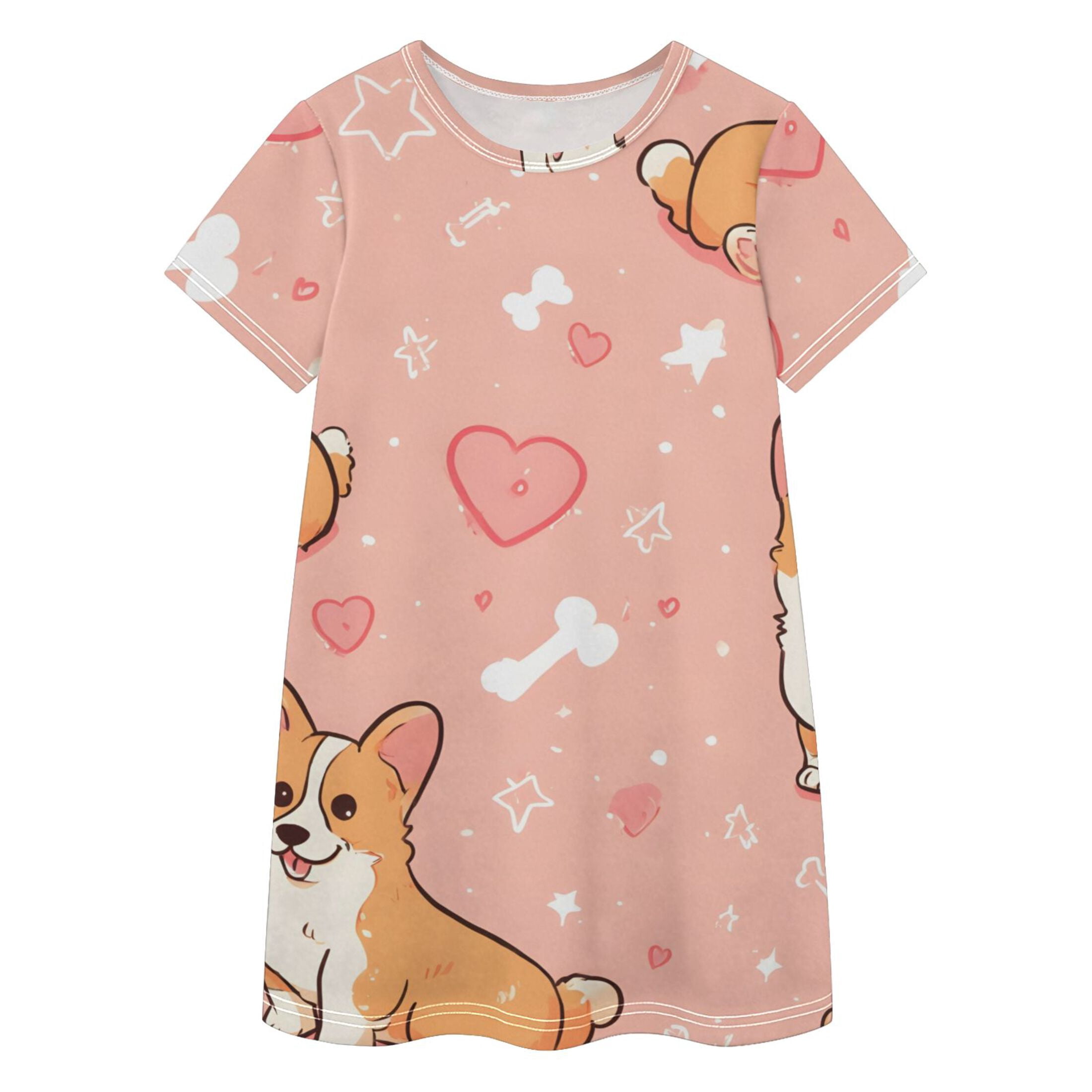 BZSMCE Short Sleeve dress Dress Casual Cotton Dresses-Corgi Love ...