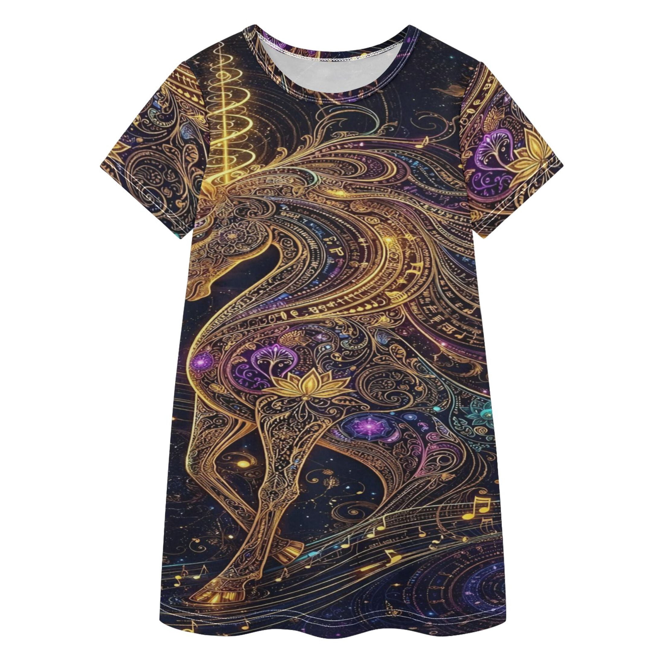 BZSMCE Short Sleeve dress Dress Casual Cotton Dresses-Cosmic Unicorn Of ...