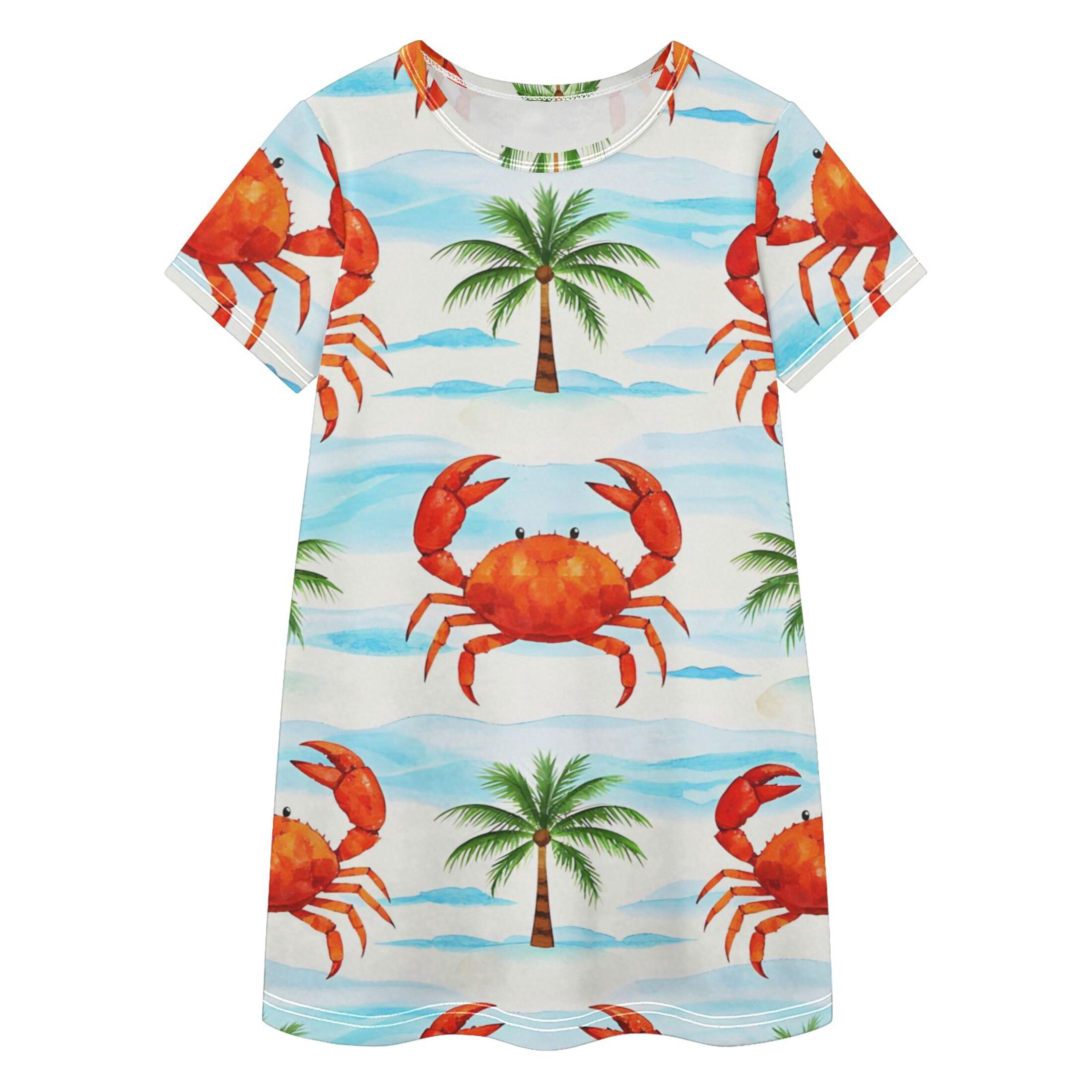 BZSMCE Short Sleeve dress Dress Casual Cotton Dresses-Crab Coconut Tree ...