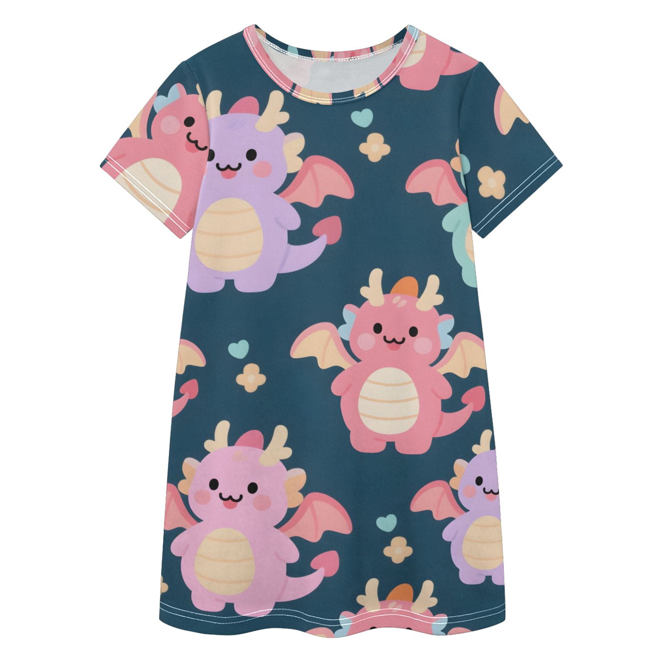 BZSMCE Short Sleeve dress Dress Casual Cotton Dresses-Cute Dinosaur ...