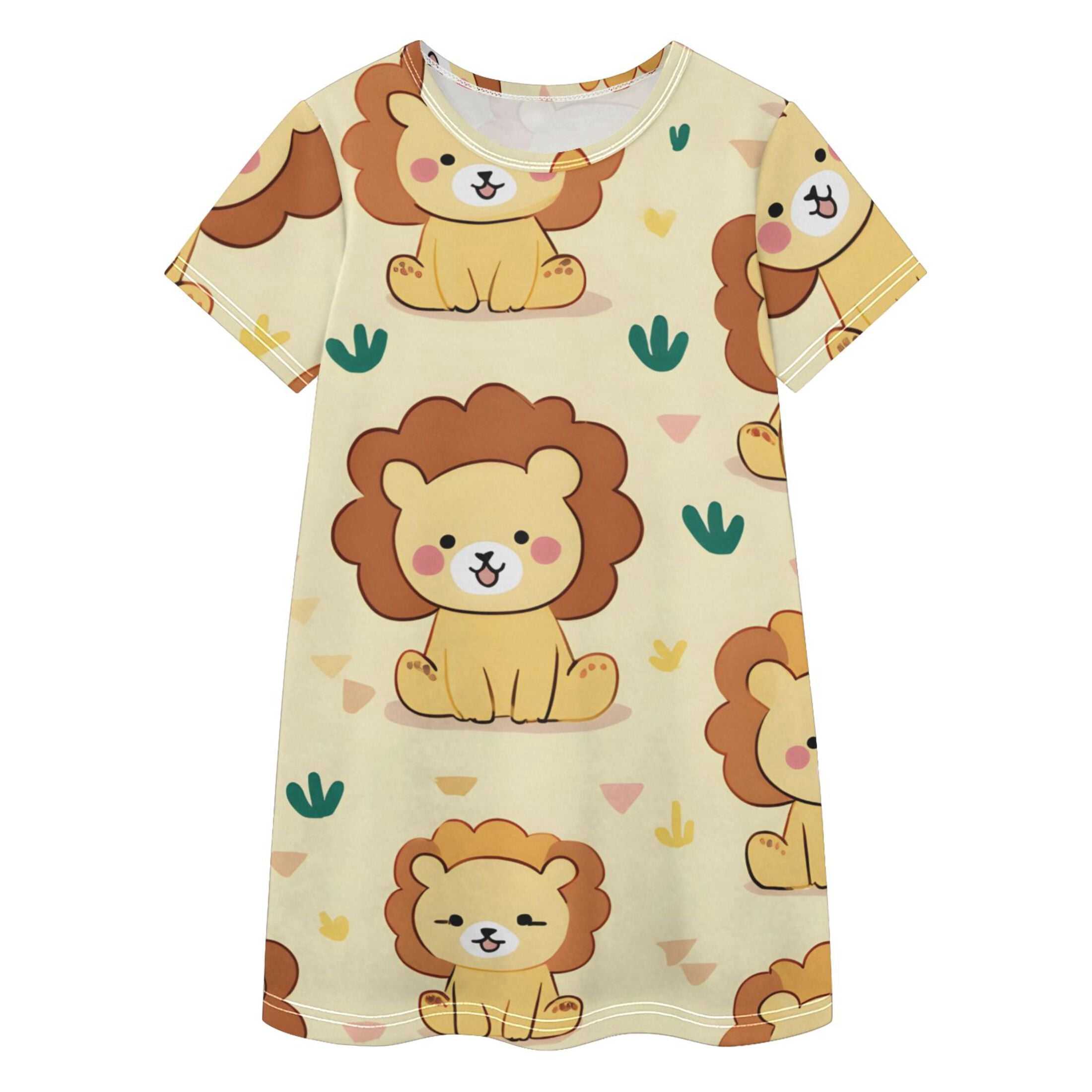 BZSMCE Short Sleeve dress Dress Casual Cotton Dresses-Cute Lion Pattern ...