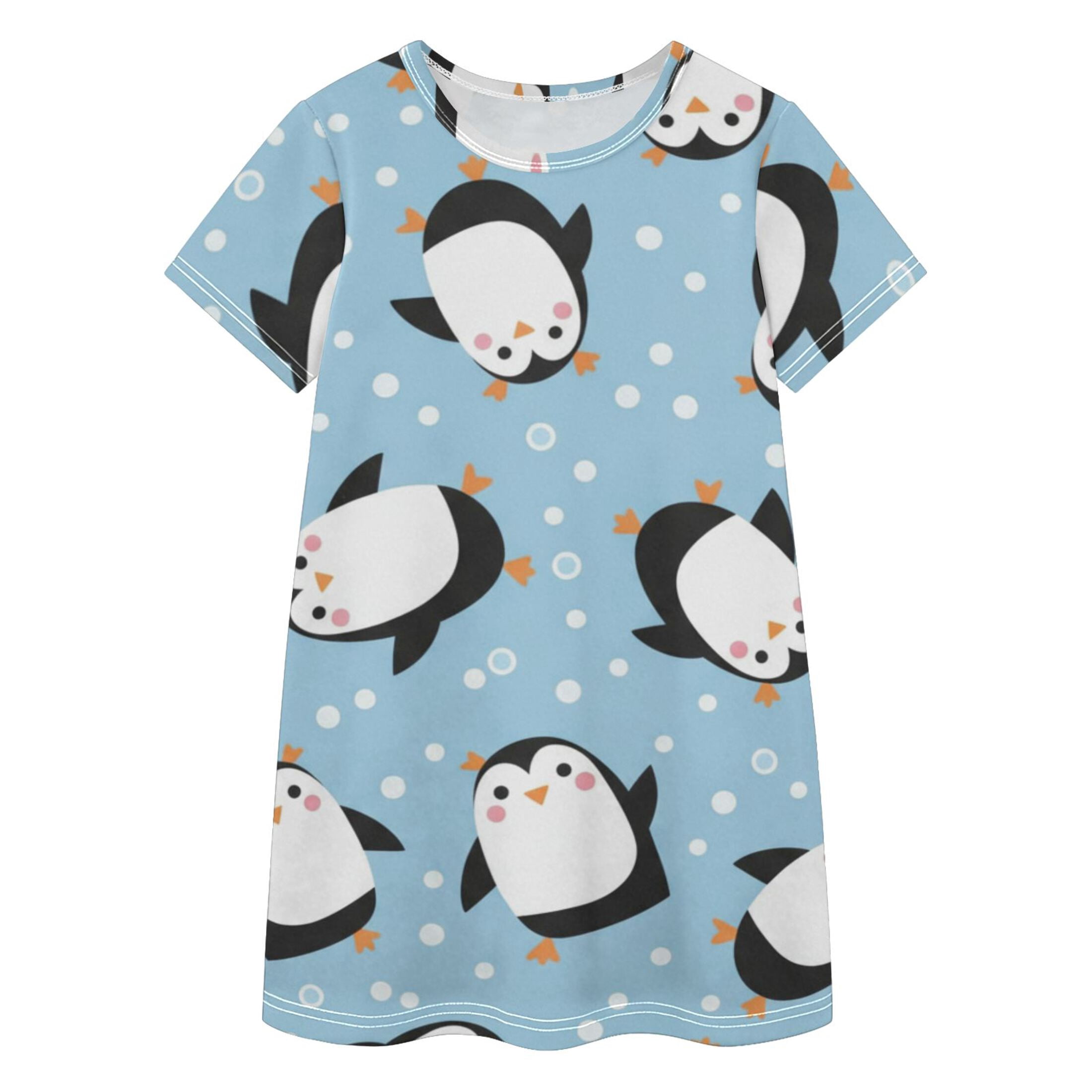 BZSMCE Short Sleeve dress Dress Casual Cotton Dresses-Cute Penguin ...
