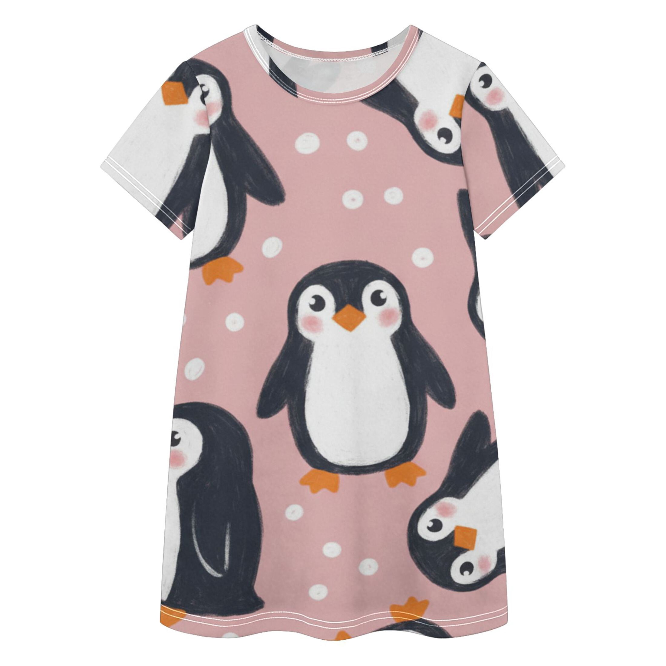 BZSMCE Short Sleeve dress Dress Casual Cotton Dresses-Cute Penguins ...