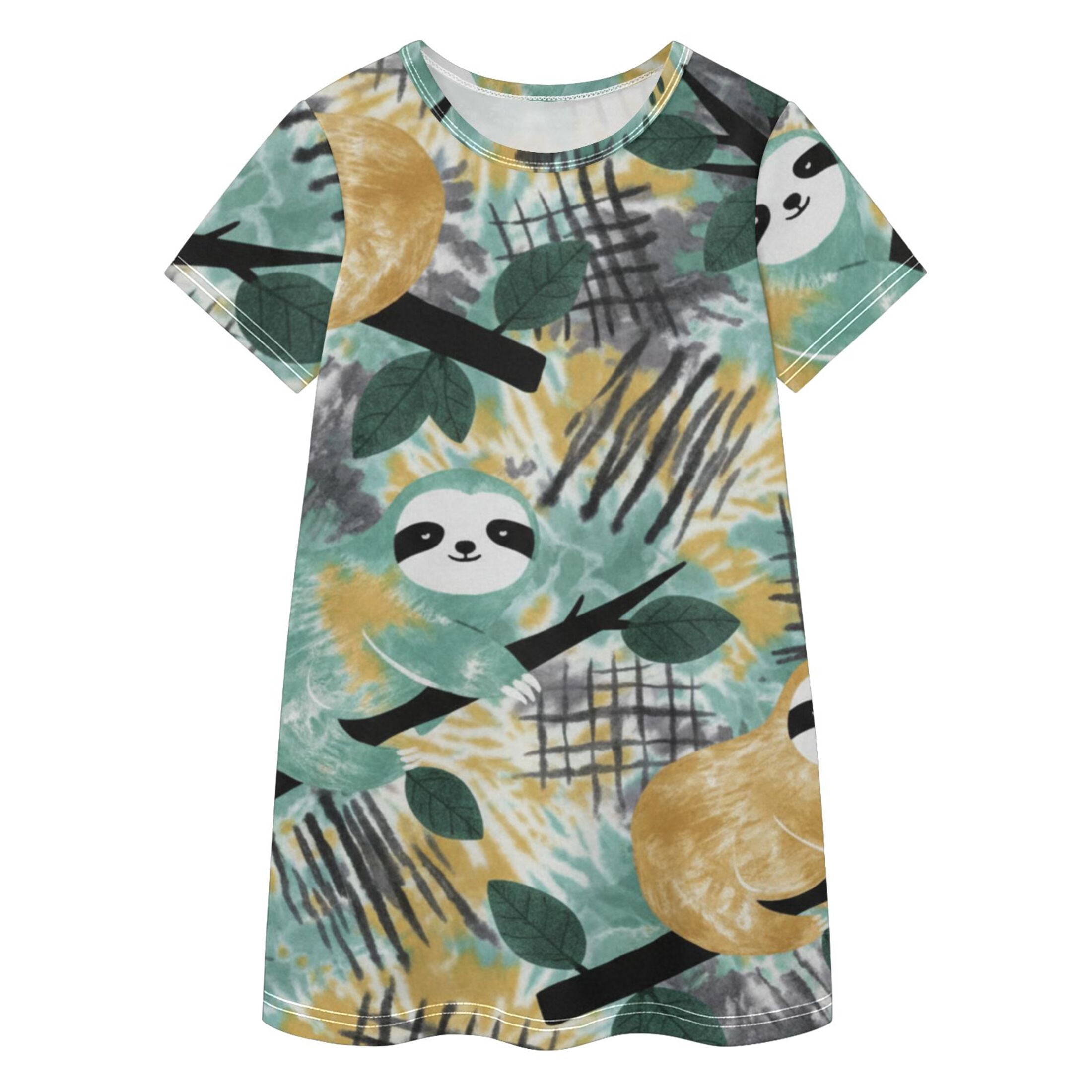BZSMCE Short Sleeve dress Dress Casual Cotton Dresses-Cute Sloth ...
