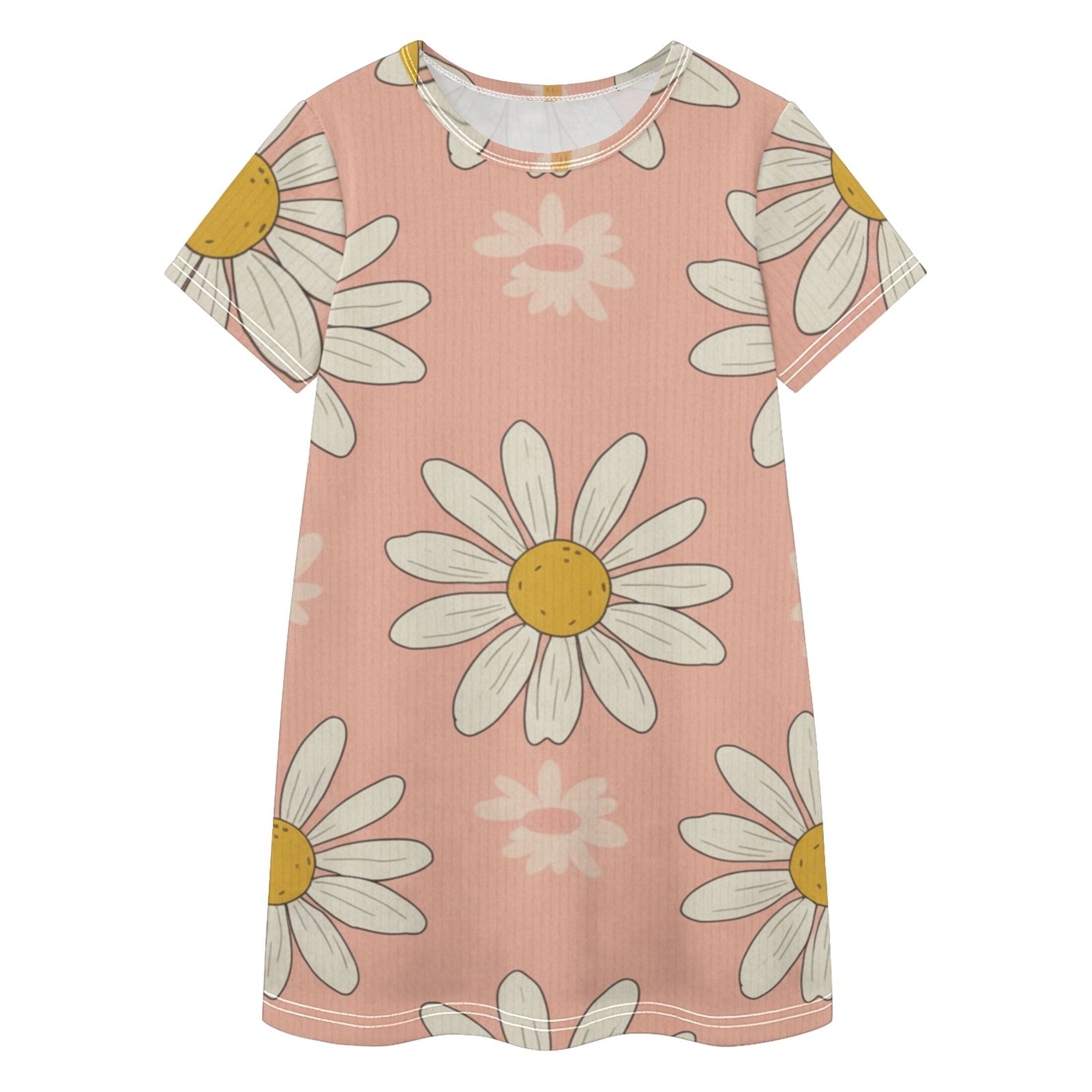 BZSMCE Short Sleeve dress Dress Casual Cotton Dresses-Daisy Pattern Of ...