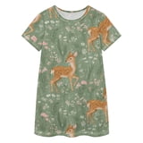 BZSMCE Short Sleeve dress Dress Casual Cotton Dresses-Deer Flower ...