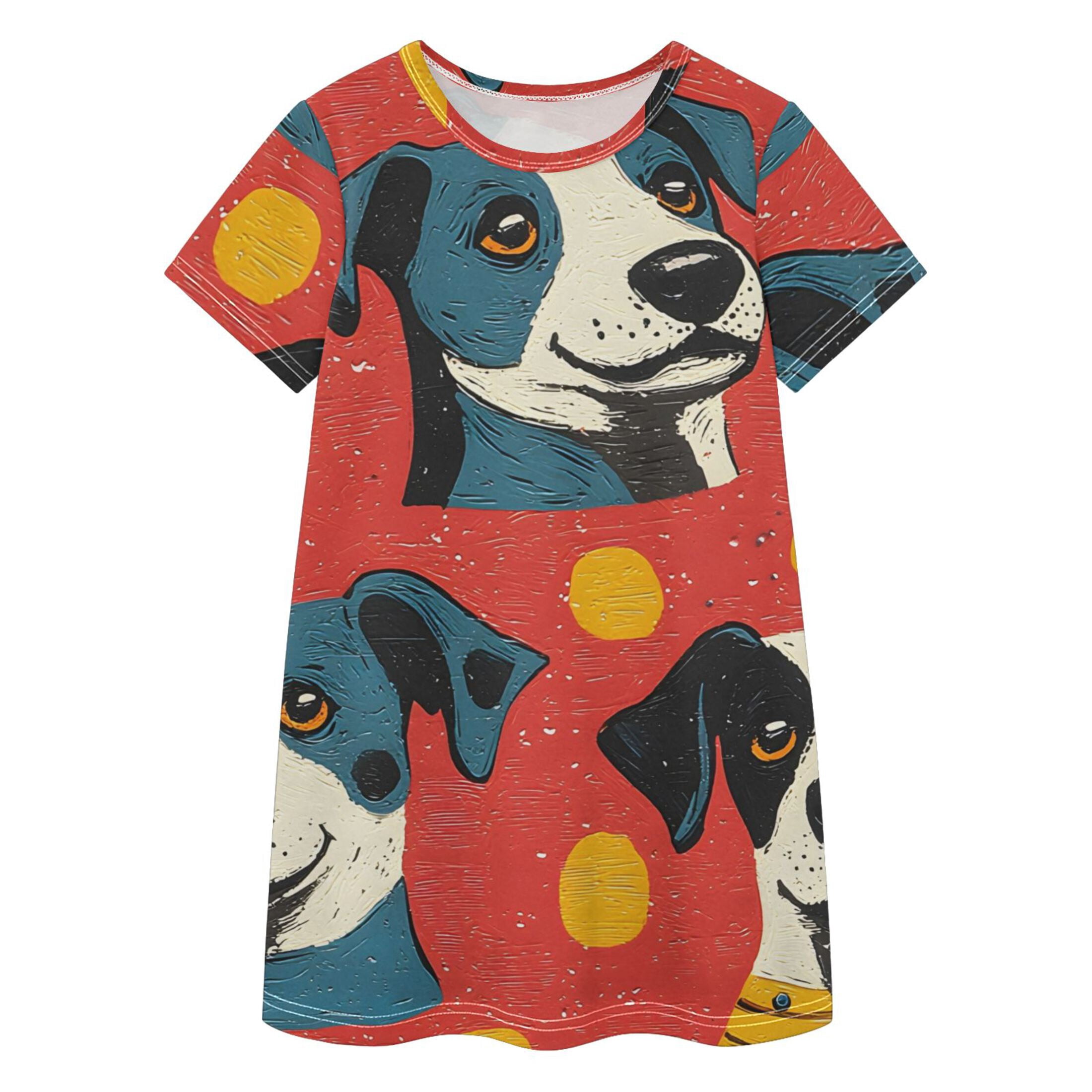 BZSMCE Short Sleeve dress Dress Casual Cotton Dresses-Dog Face Polka ...