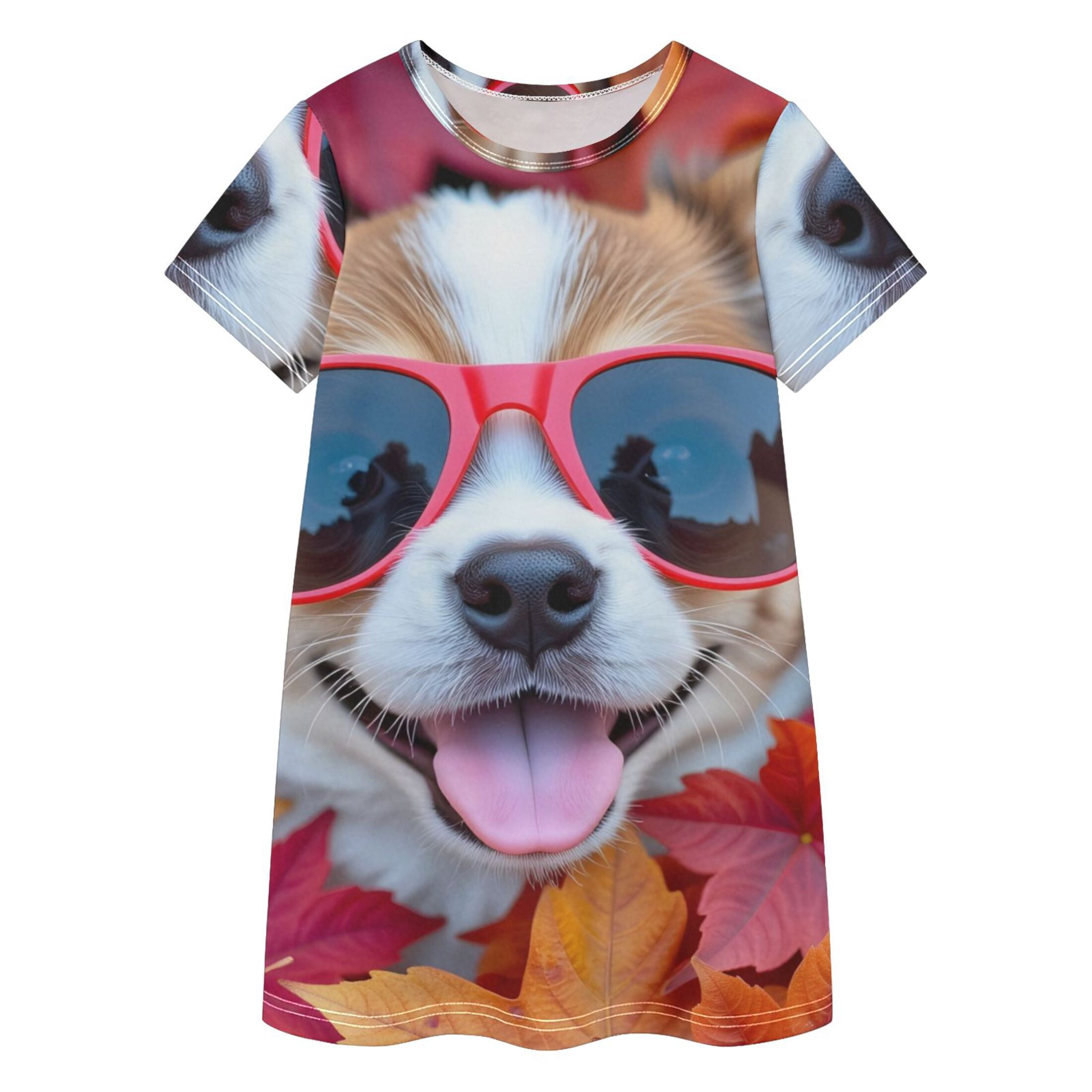 BZSMCE Short Sleeve dress Dress Casual Cotton Dresses-Dog Head Maple ...