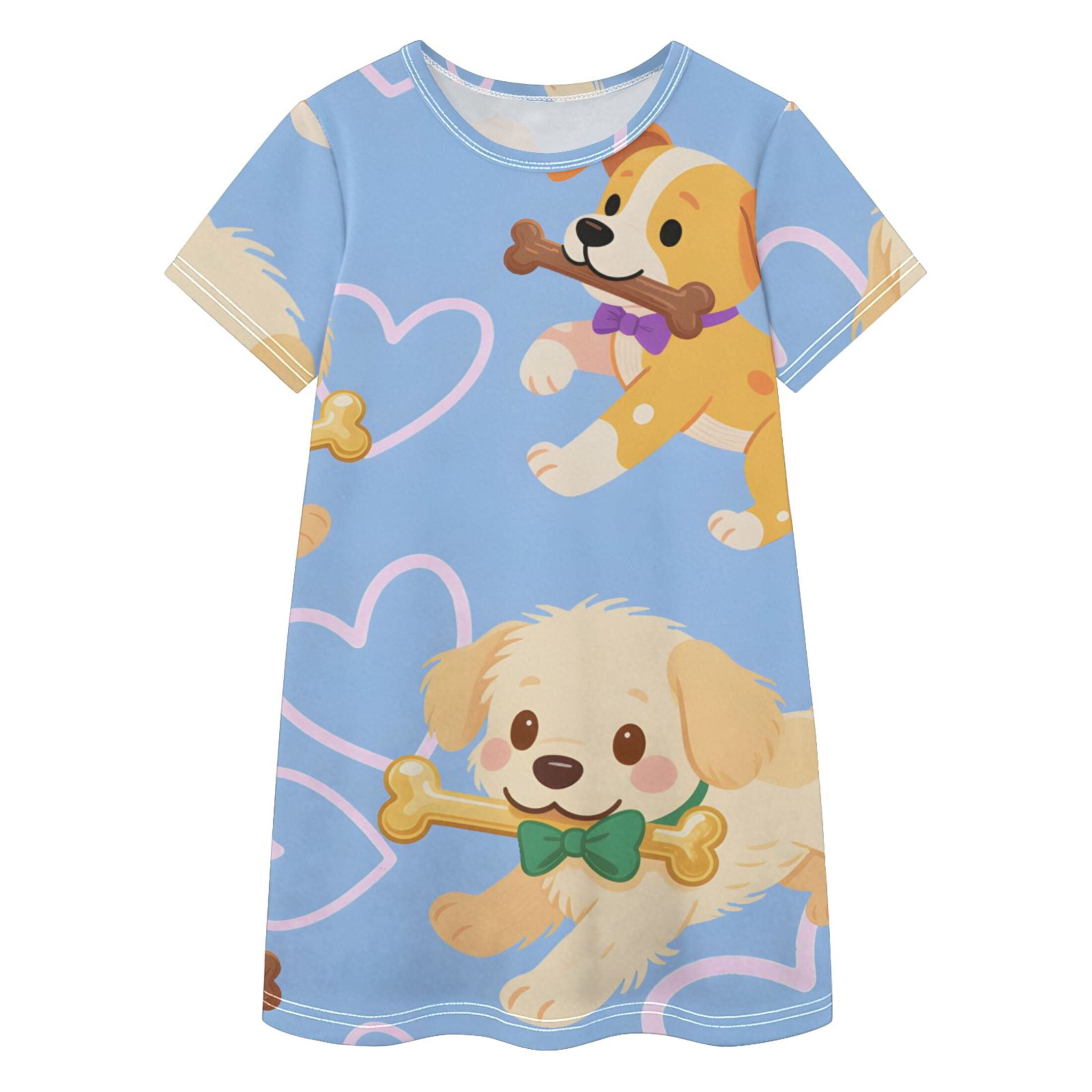 BZSMCE Short Sleeve dress Dress Casual Cotton Dresses-Dog Holding Bone ...