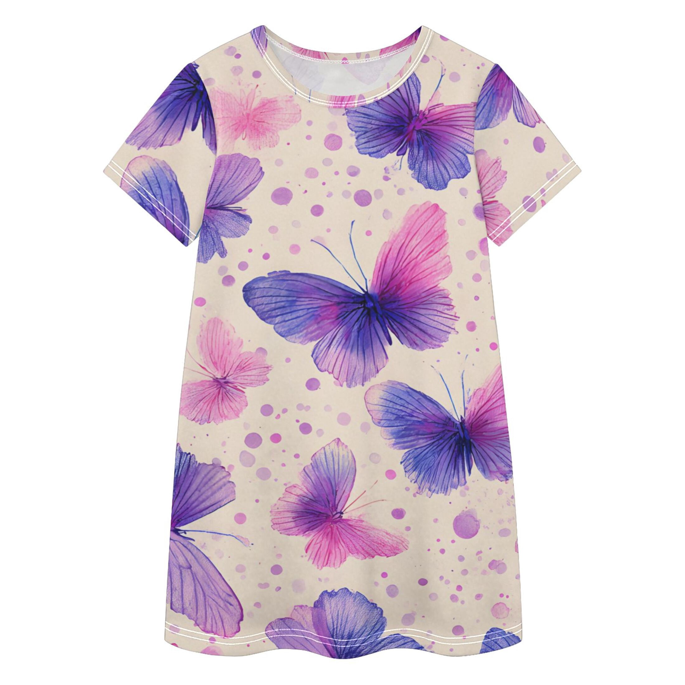 BZSMCE Short Sleeve dress Dress Casual Cotton Dresses-Dreamy Butterfly ...
