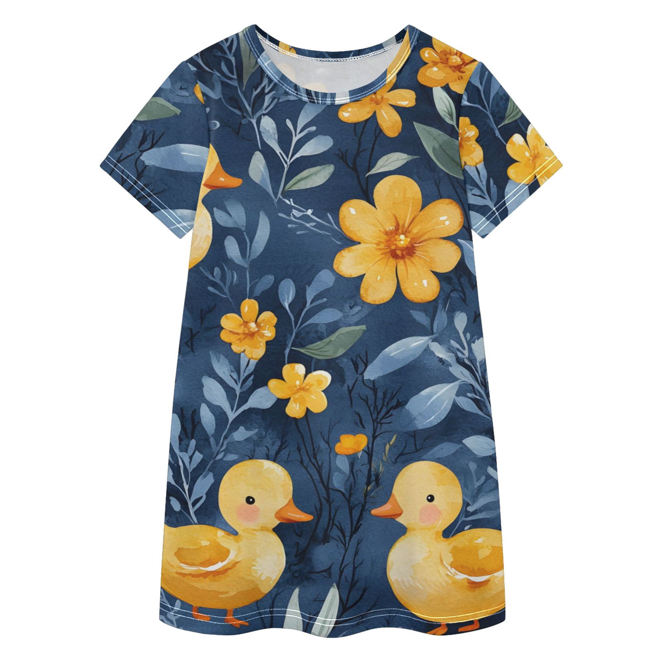 BZSMCE Short Sleeve dress Dress Casual Cotton Dresses-Duck Flower ...