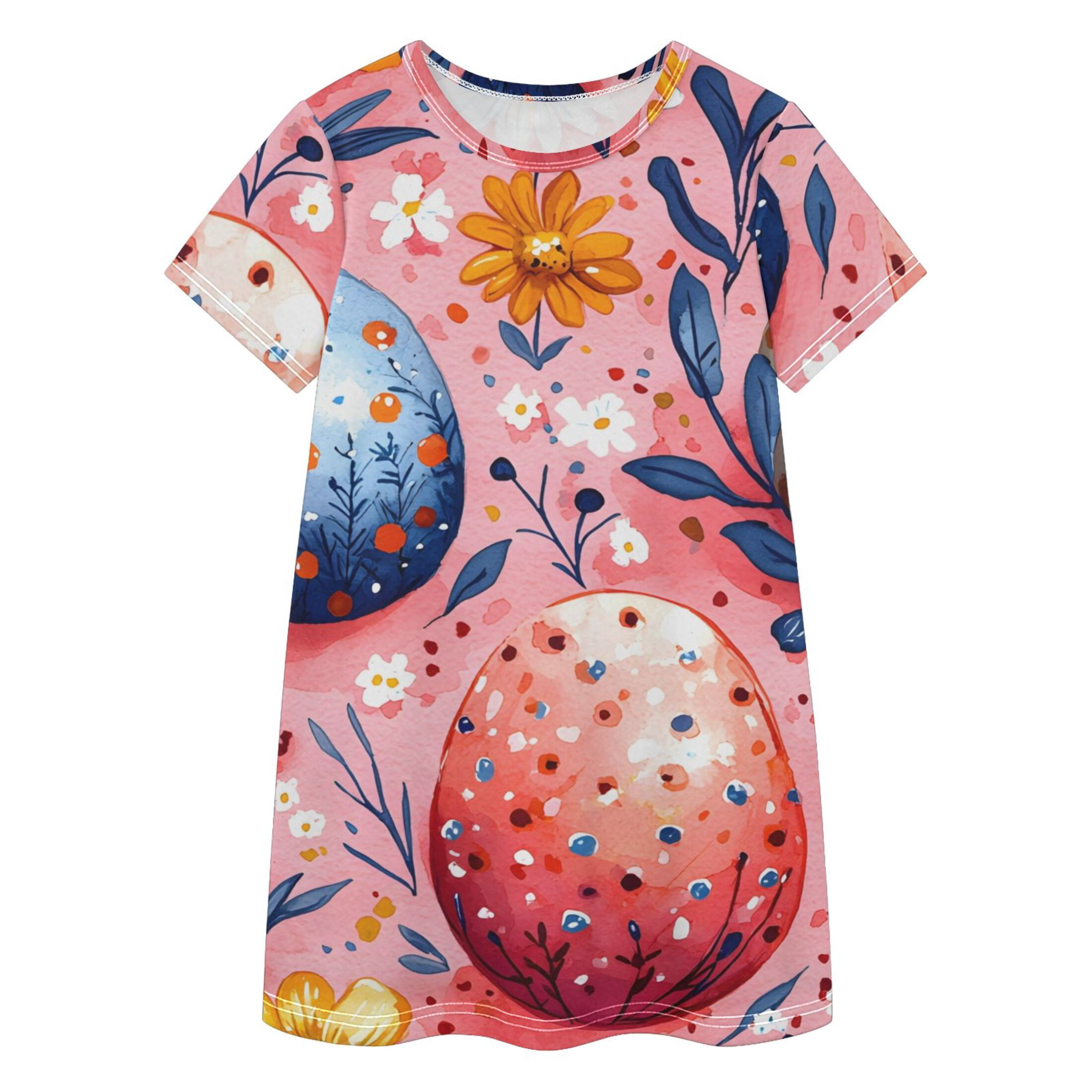 BZSMCE Short Sleeve dress Dress Casual Cotton Dresses-Easter Egg Floral ...
