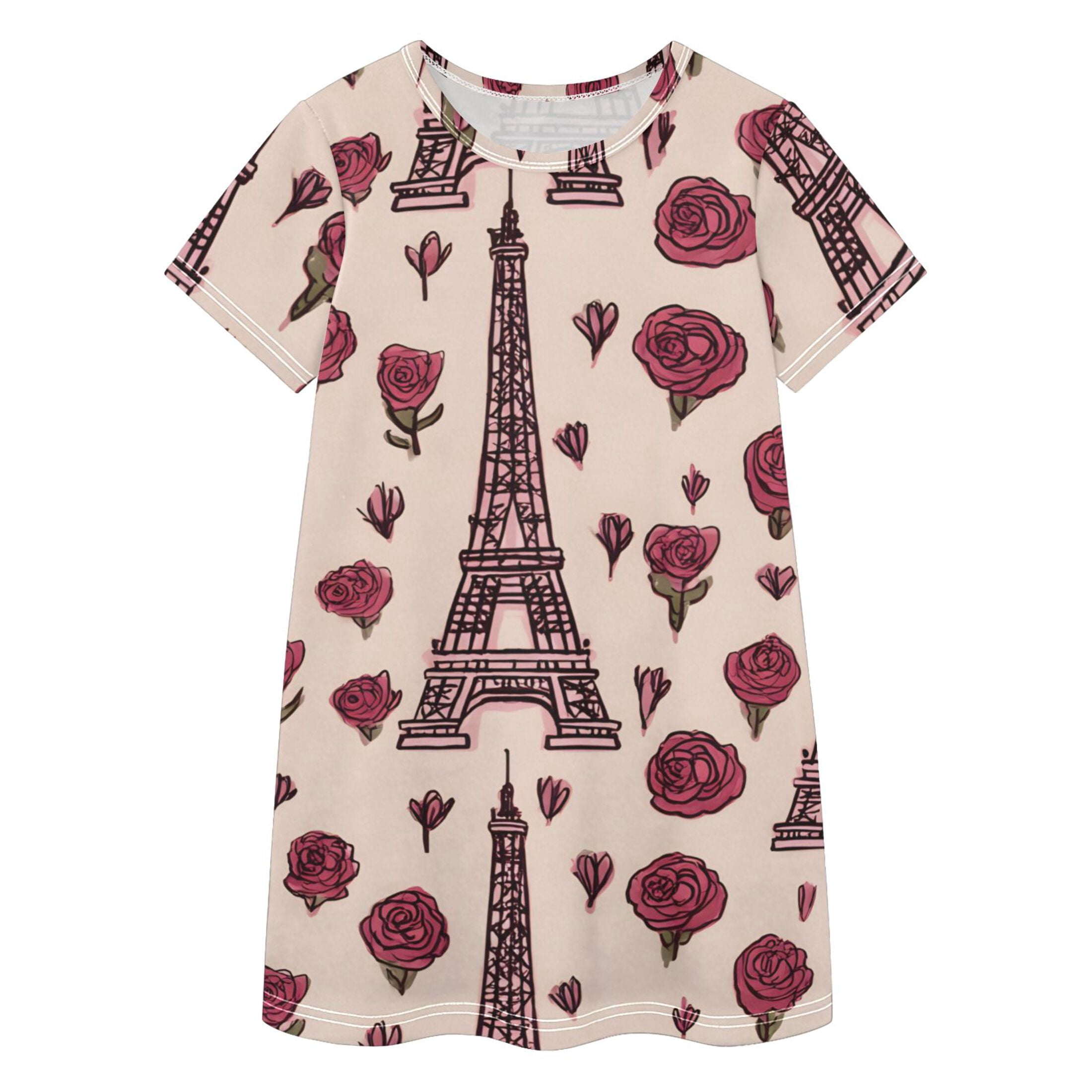 BZSMCE Short Sleeve dress Dress Casual Cotton Dresses-Eiffeltier Tower ...