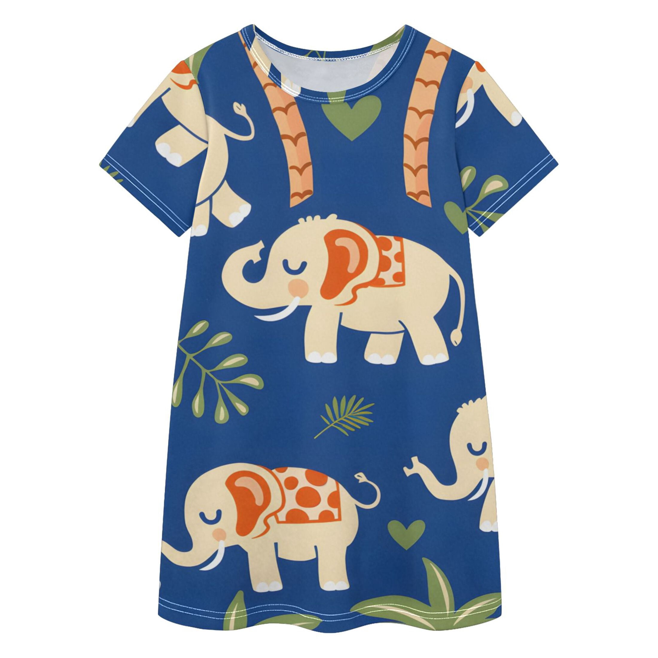 BZSMCE Short Sleeve dress Dress Casual Cotton Dresses-Elephants with ...