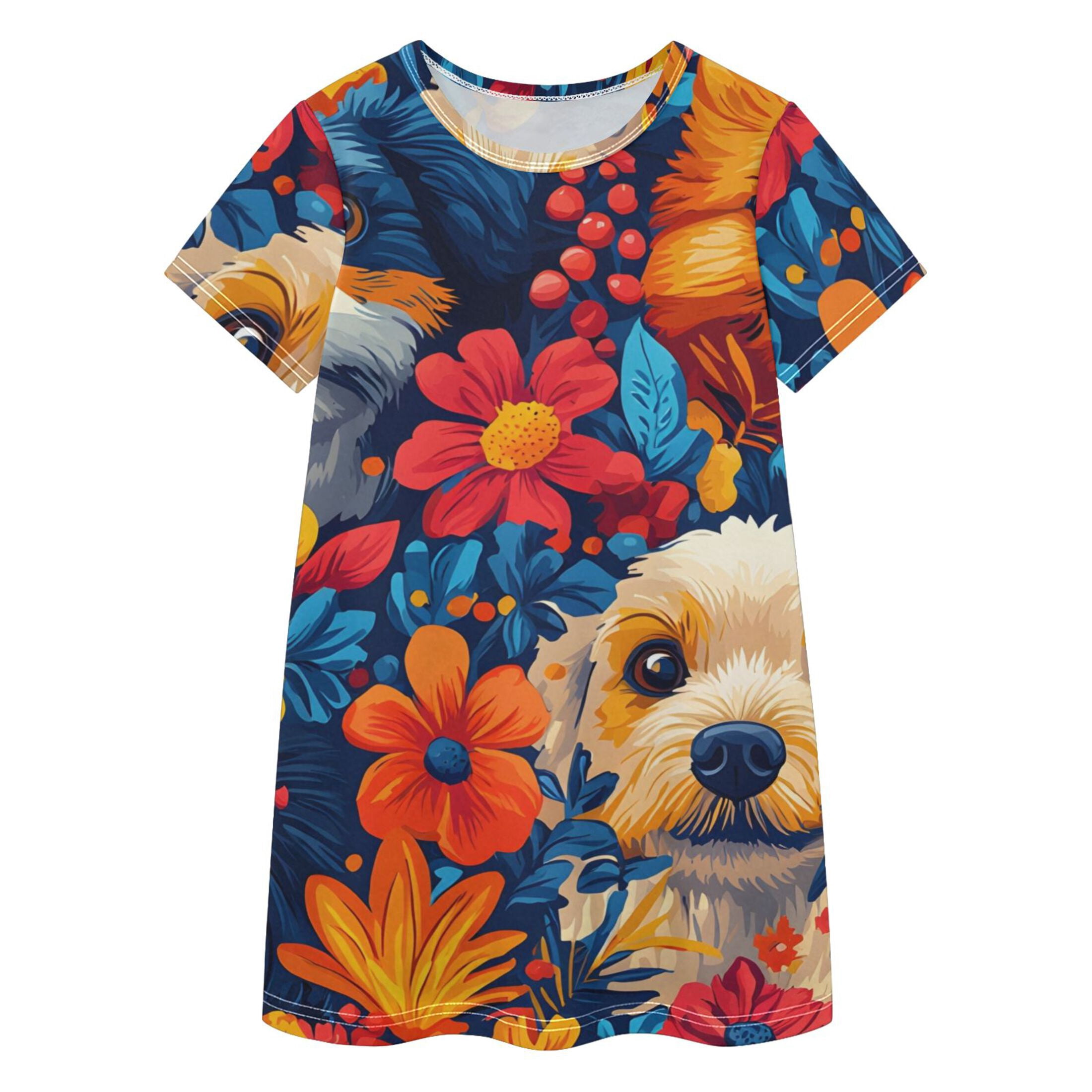 BZSMCE Short Sleeve dress Dress Casual Cotton Dresses-Floral Dog ...