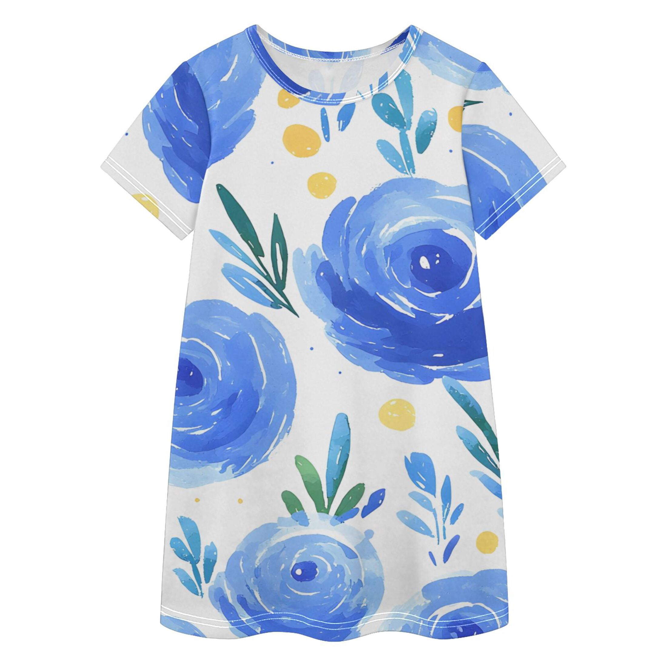 BZSMCE Short Sleeve dress Dress Casual Cotton Dresses-Flower Leaves ...