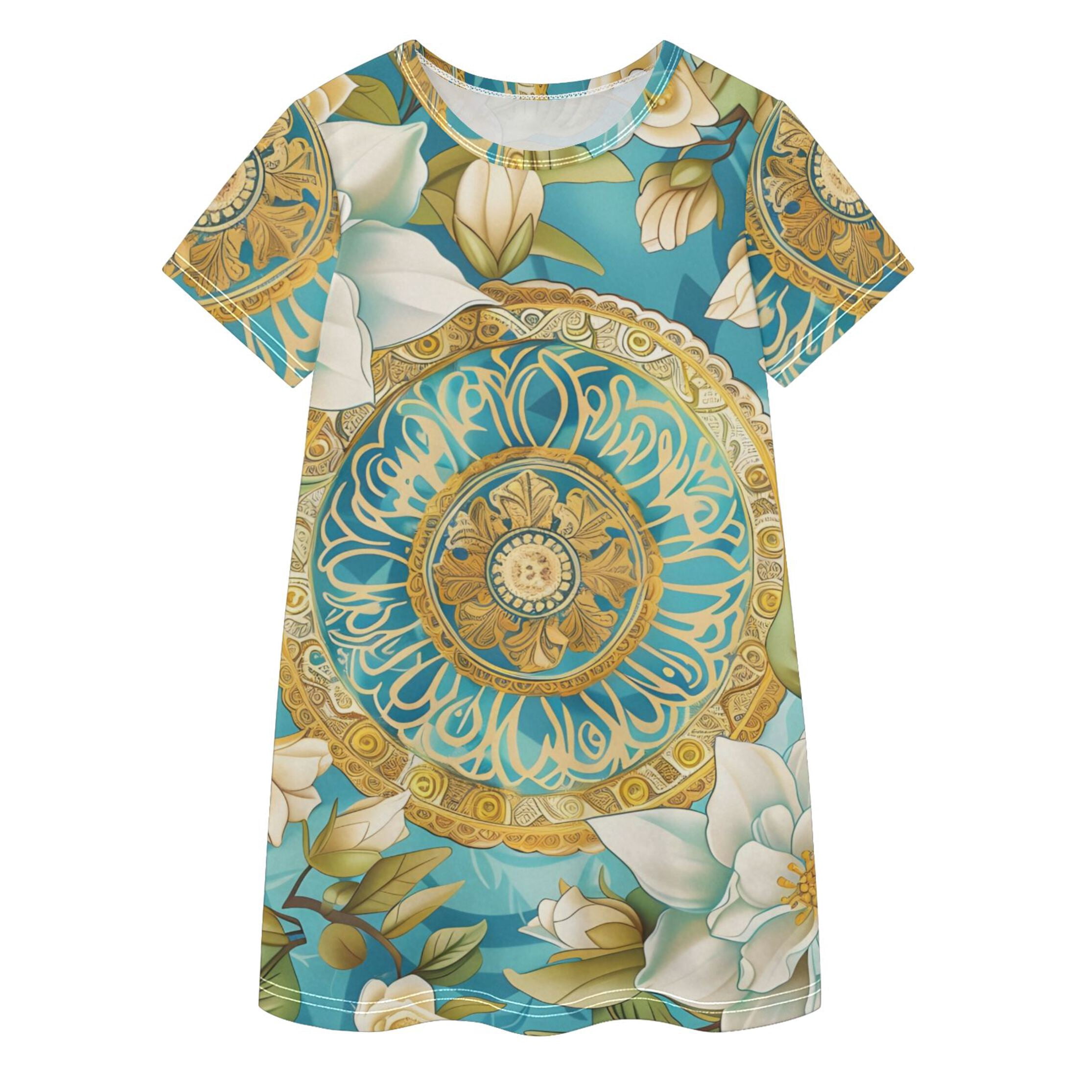 BZSMCE Short Sleeve dress Dress Casual Cotton Dresses-Flower Mandala ...