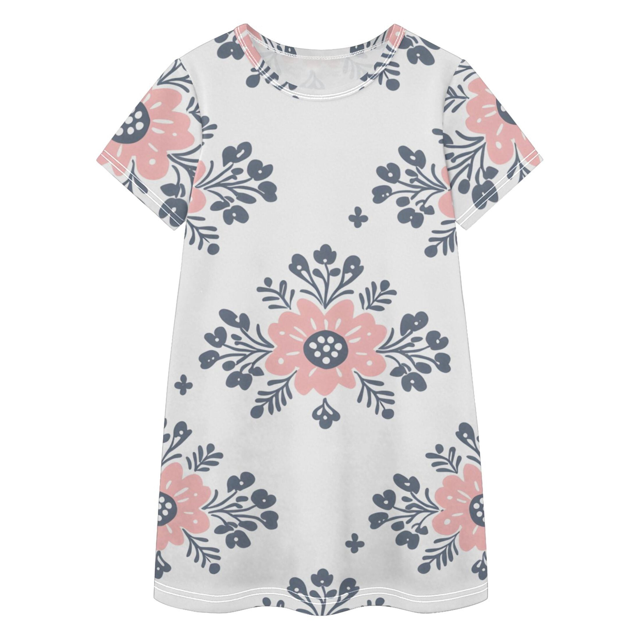 BZSMCE Short Sleeve dress Dress Casual Cotton Dresses-Flower Pink ...
