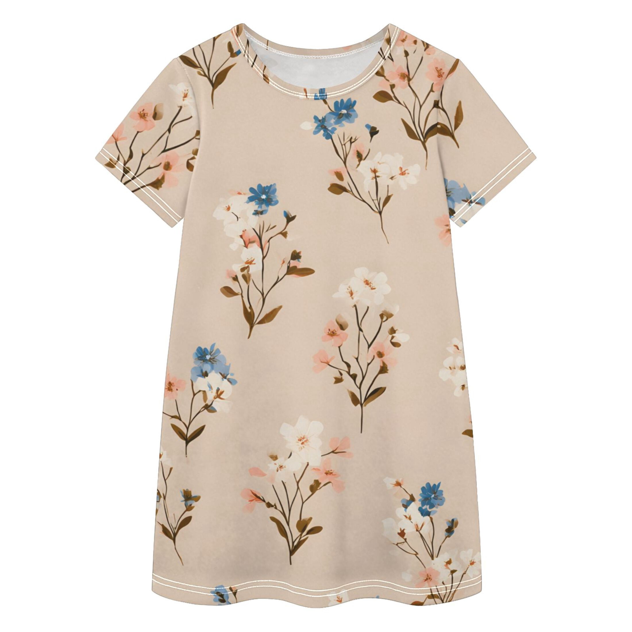 BZSMCE Short Sleeve dress Dress Casual Cotton Dresses-Flower Plain ...