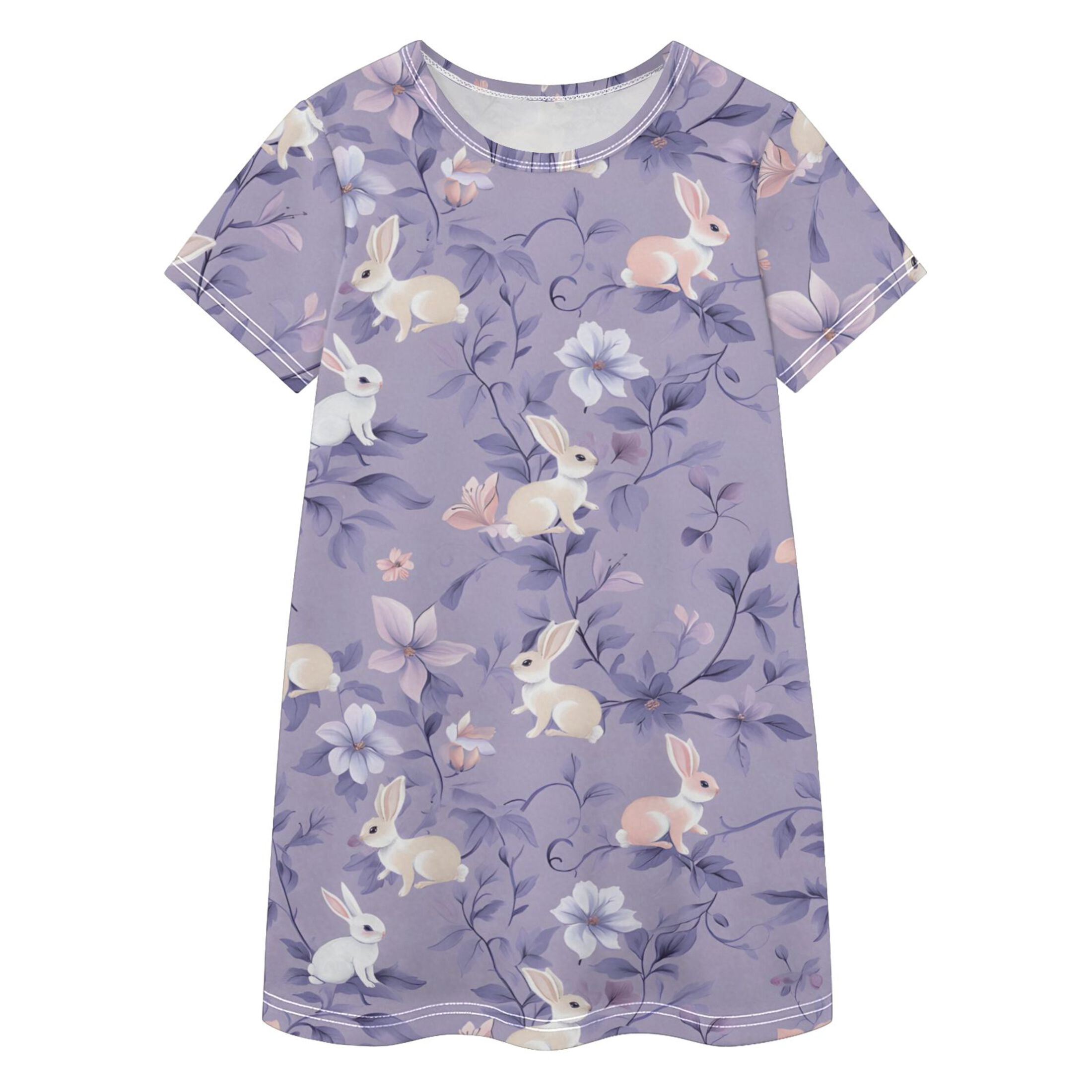 BZSMCE Short Sleeve dress Dress Casual Cotton Dresses-Flower Rabbit ...