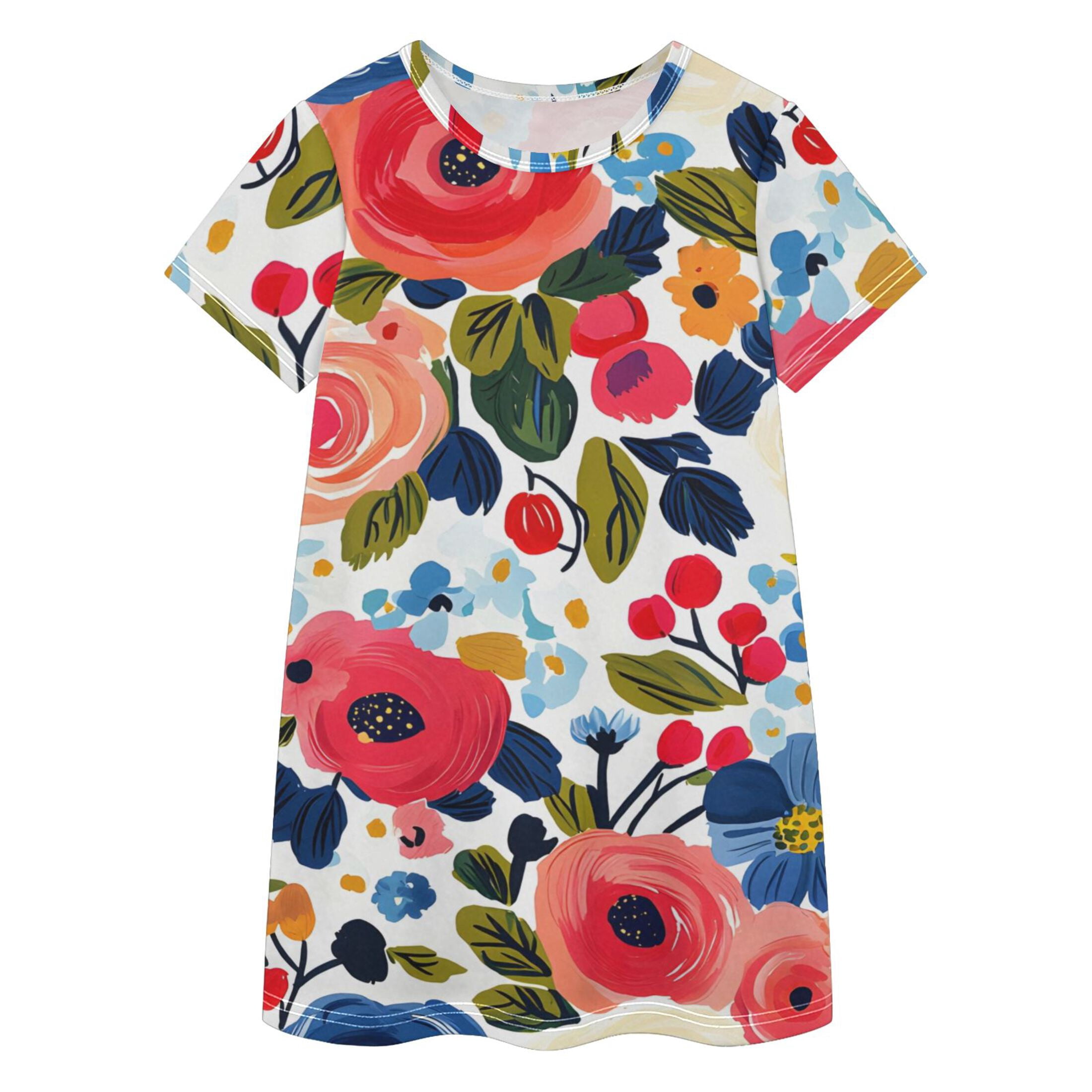 BZSMCE Short Sleeve dress Dress Casual Cotton Dresses-Flower Rose Red ...