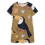 BZSMCE Short Sleeve dress Dress Casual Cotton Dresses-Flower Toucan ...