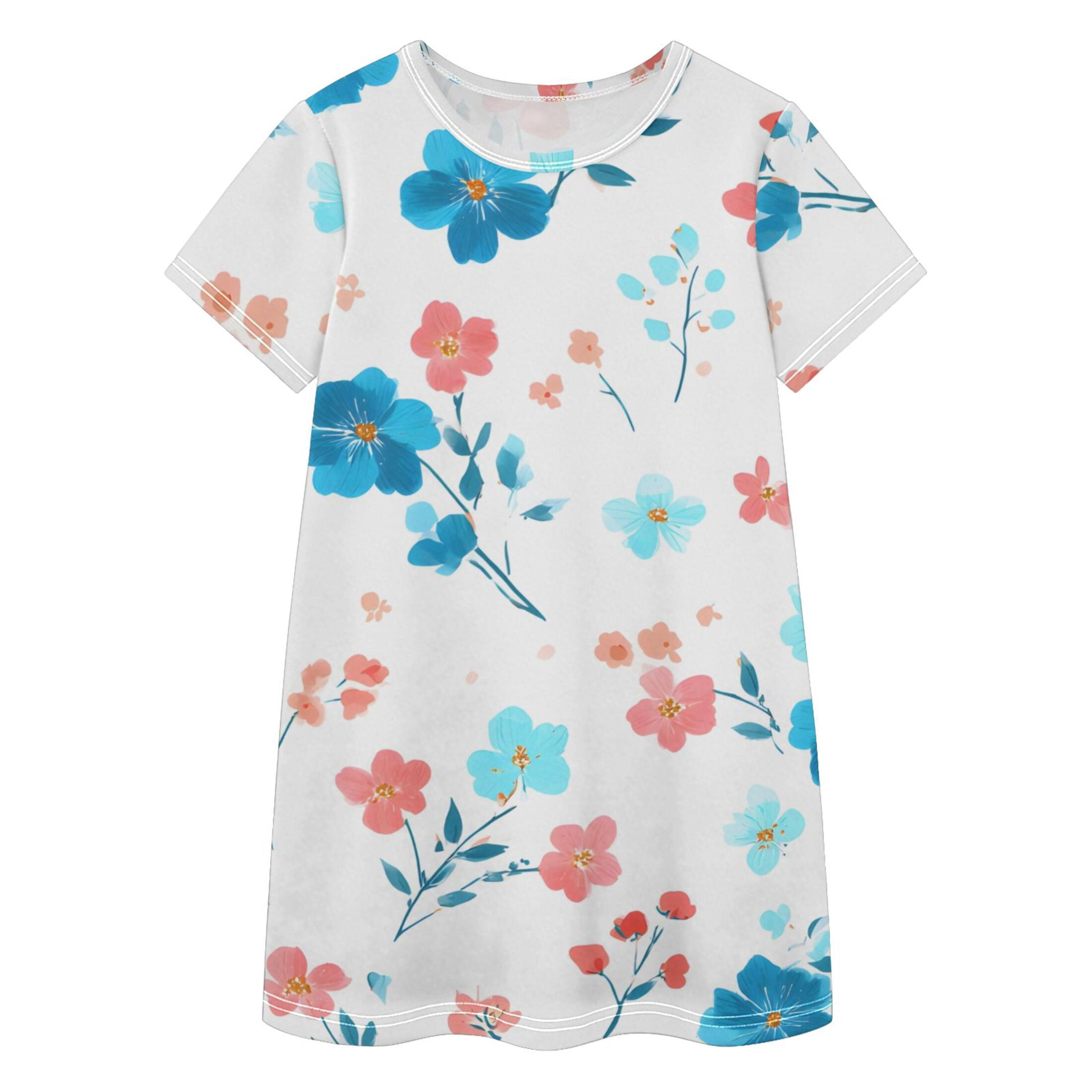 BZSMCE Short Sleeve dress Dress Casual Cotton Dresses-Flowers Blue Red ...