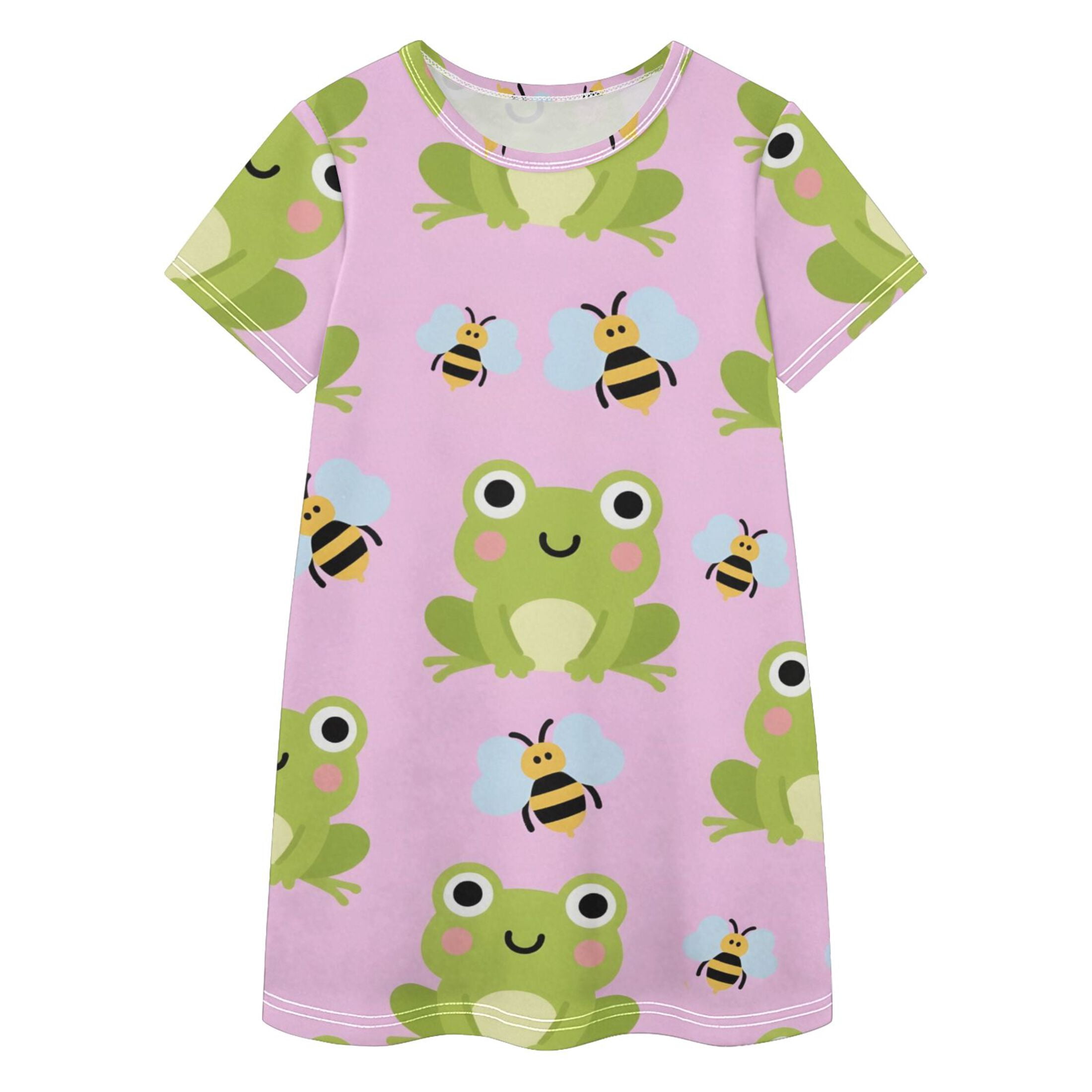 BZSMCE Short Sleeve dress Dress Casual Cotton Dresses-Frog Bee Pattern ...
