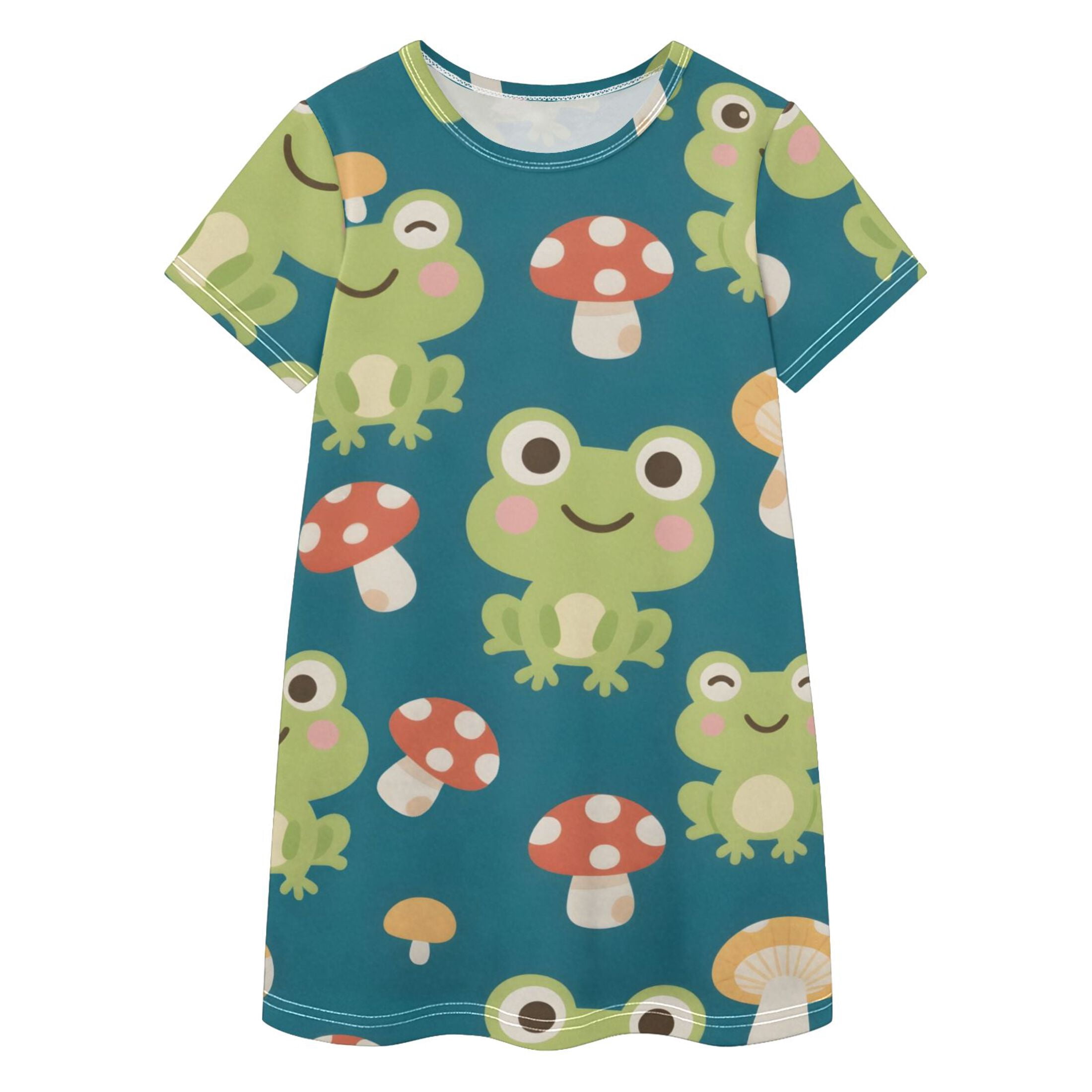 BZSMCE Short Sleeve dress Dress Casual Cotton Dresses-Frog Pattern Of ...
