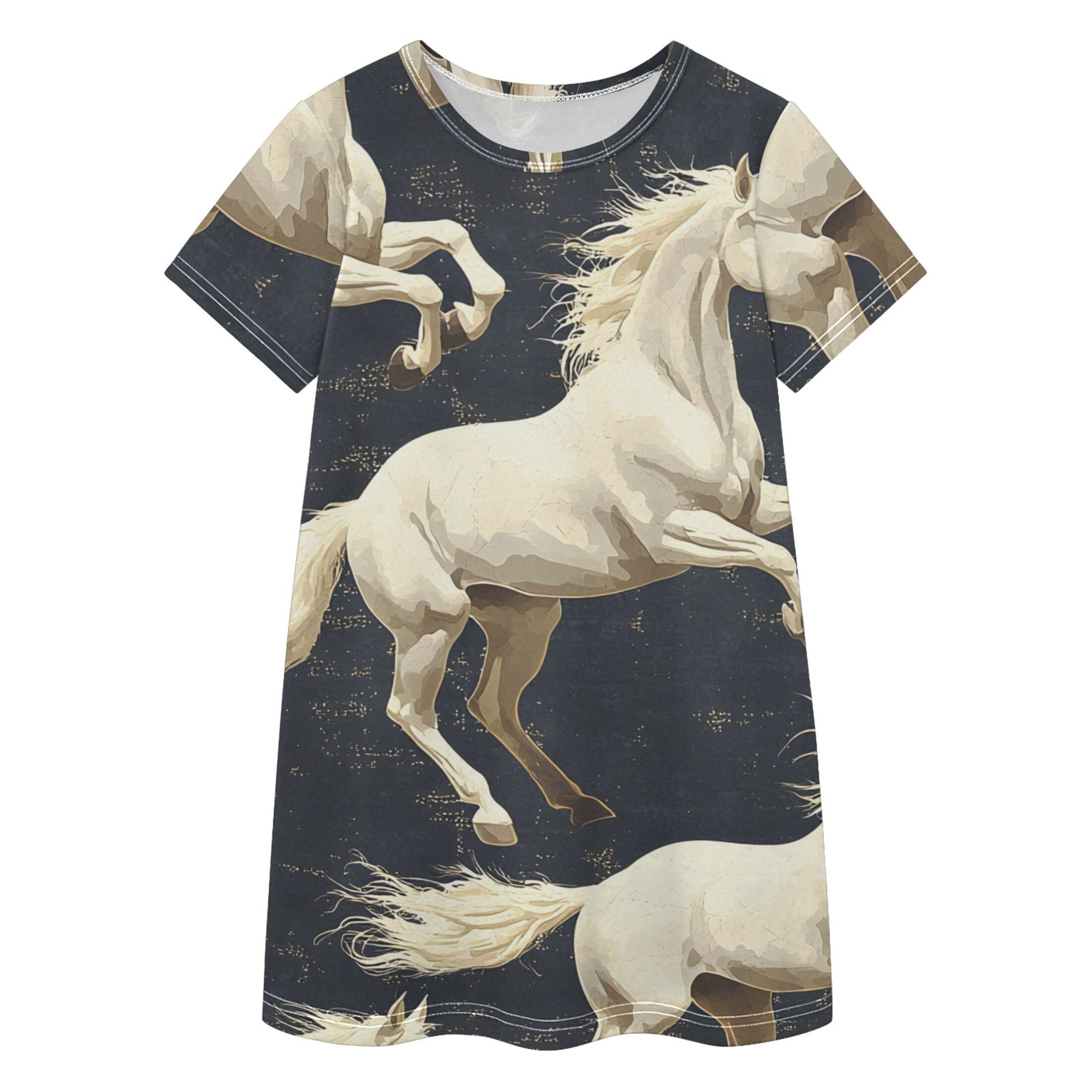 BZSMCE Short Sleeve dress Dress Casual Cotton Dresses-Galloping Horse ...