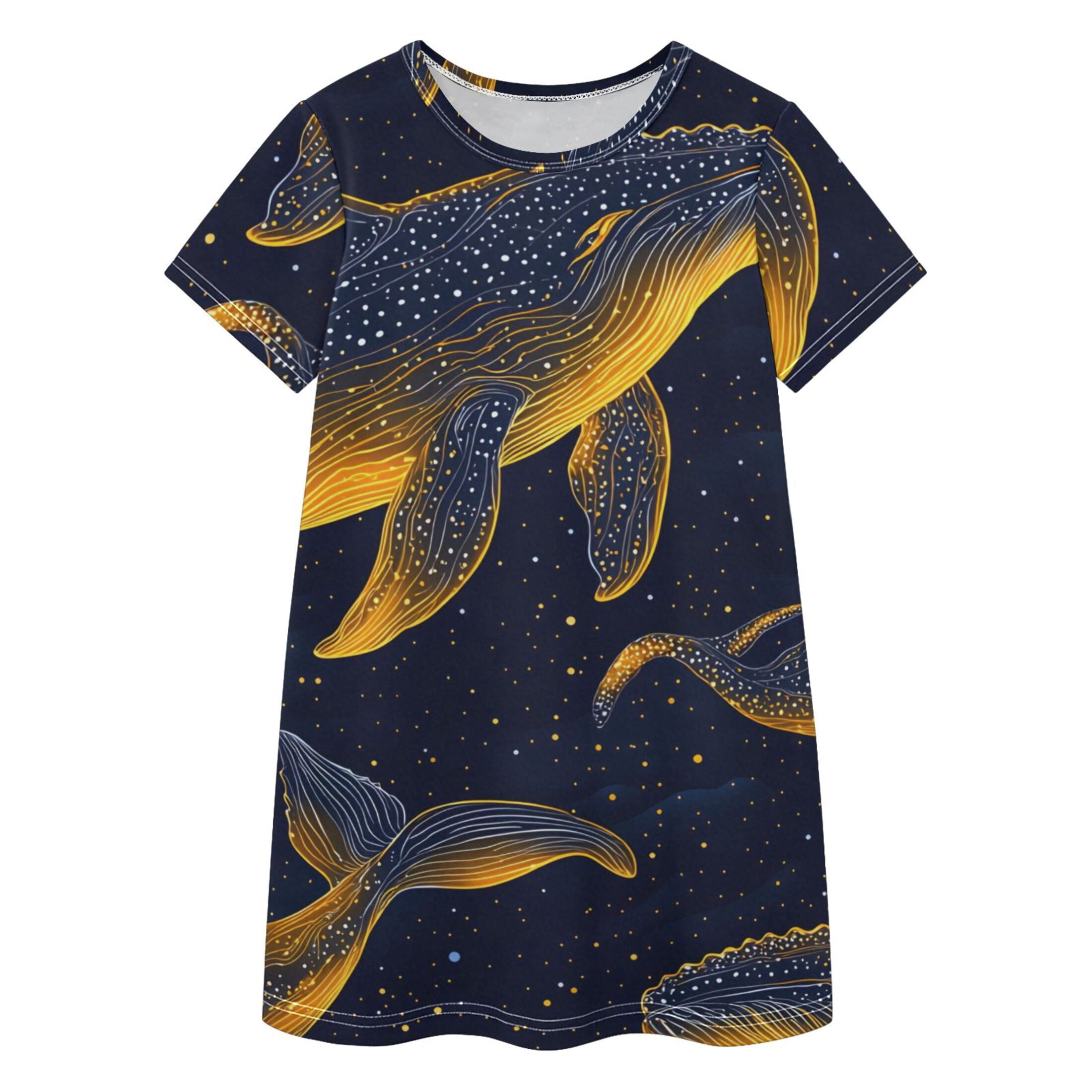 BZSMCE Short Sleeve dress Dress Casual Cotton Dresses-Golden Whale Star ...