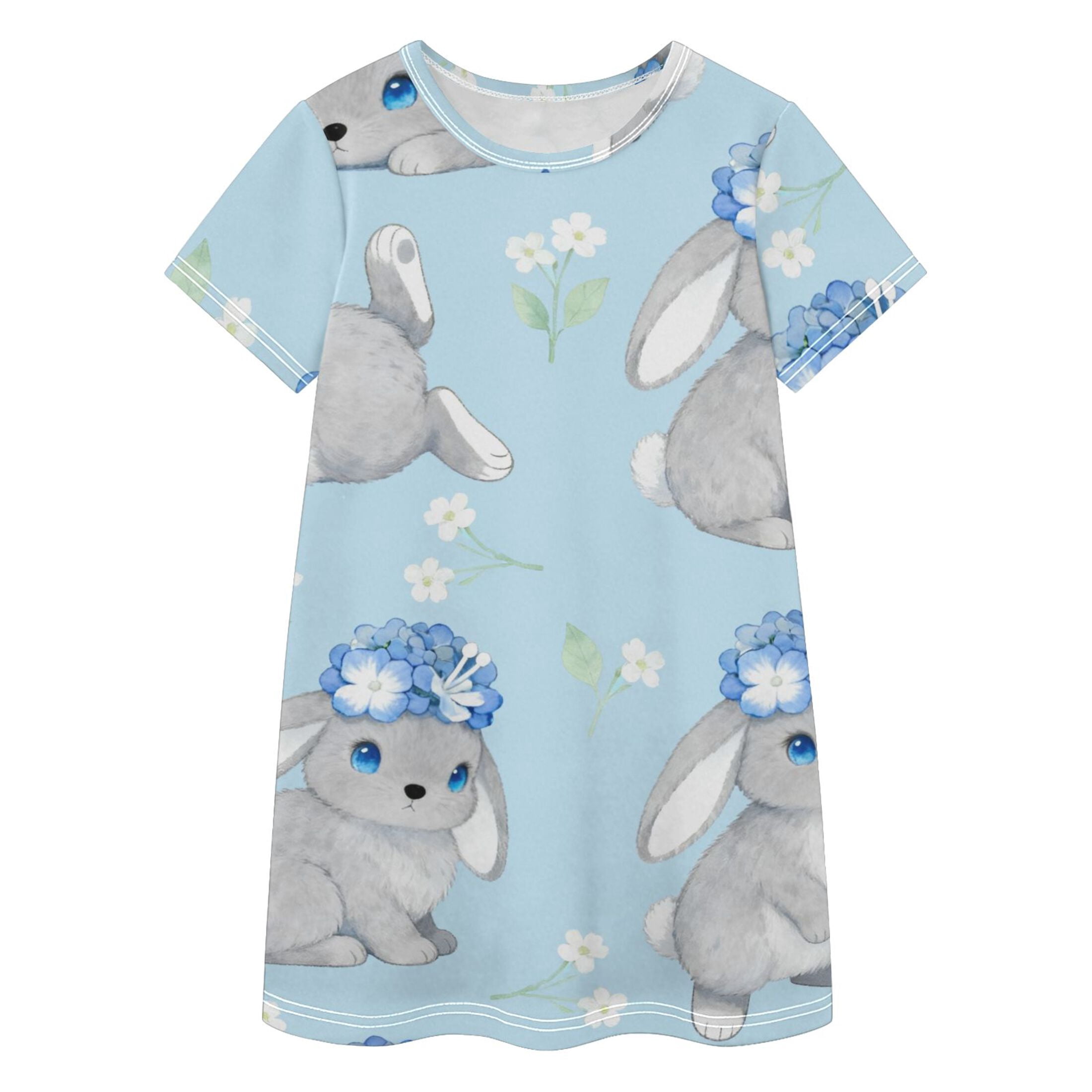 BZSMCE Short Sleeve dress Dress Casual Cotton Dresses-Grey Rabbit ...