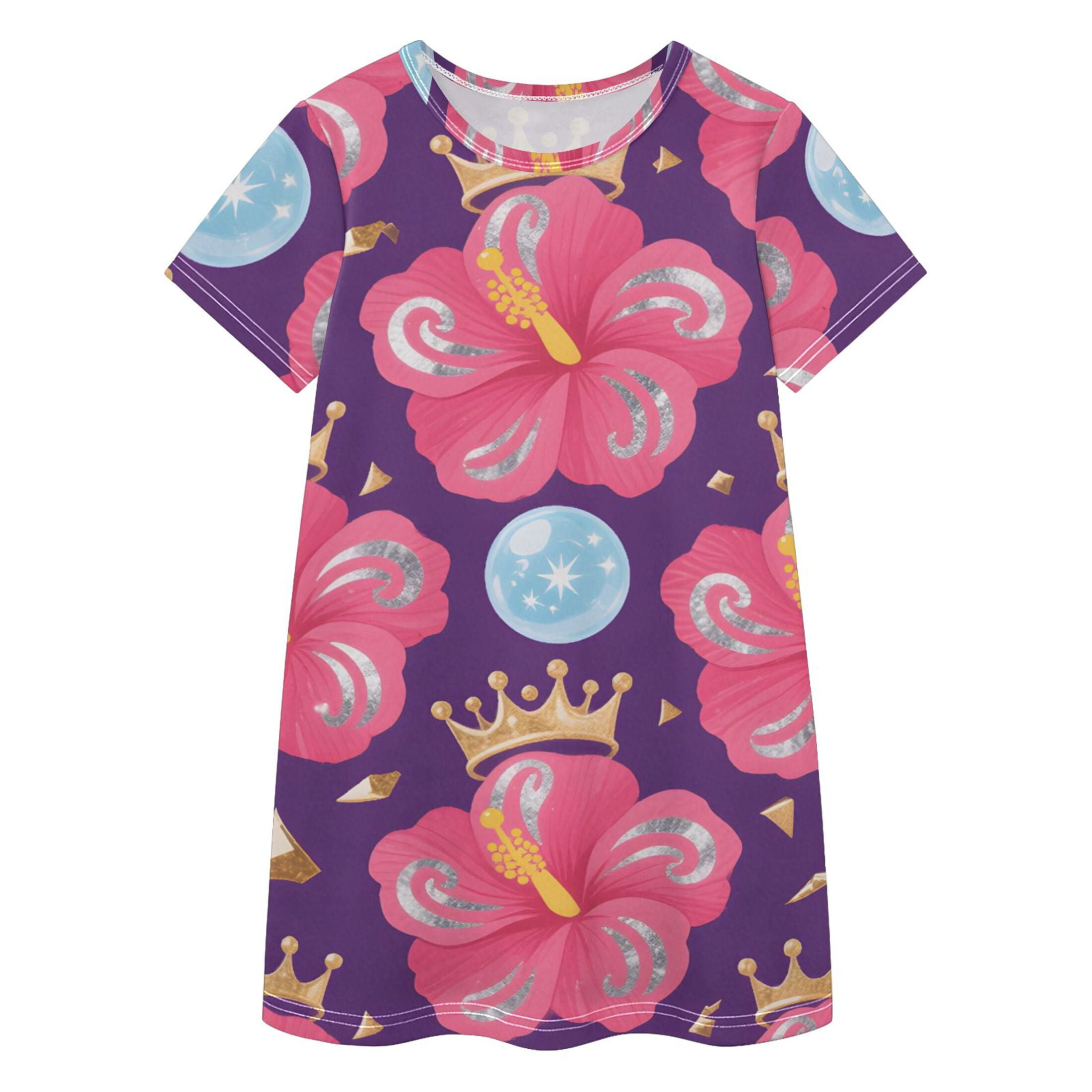 BZSMCE Short Sleeve dress Dress Casual Cotton Dresses-Hibiscus Flower ...