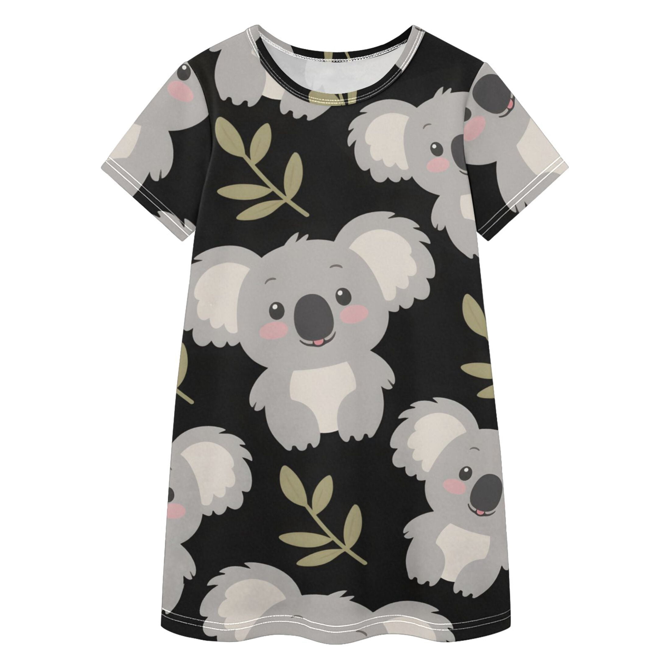 BZSMCE Short Sleeve dress Dress Casual Cotton Dresses-Koala Leaves ...