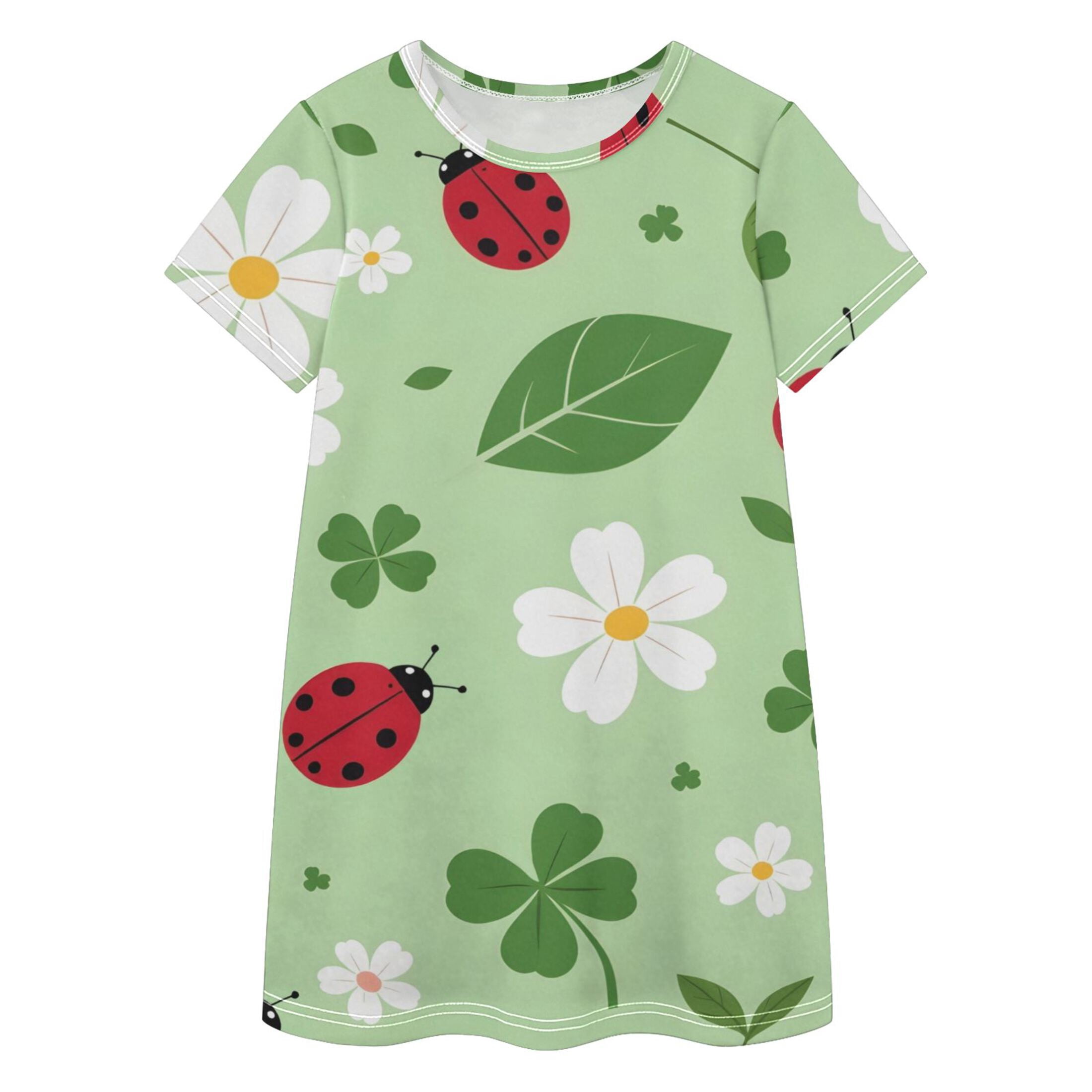 BZSMCE Short Sleeve dress Dress Casual Cotton Dresses-Ladybug Clover ...