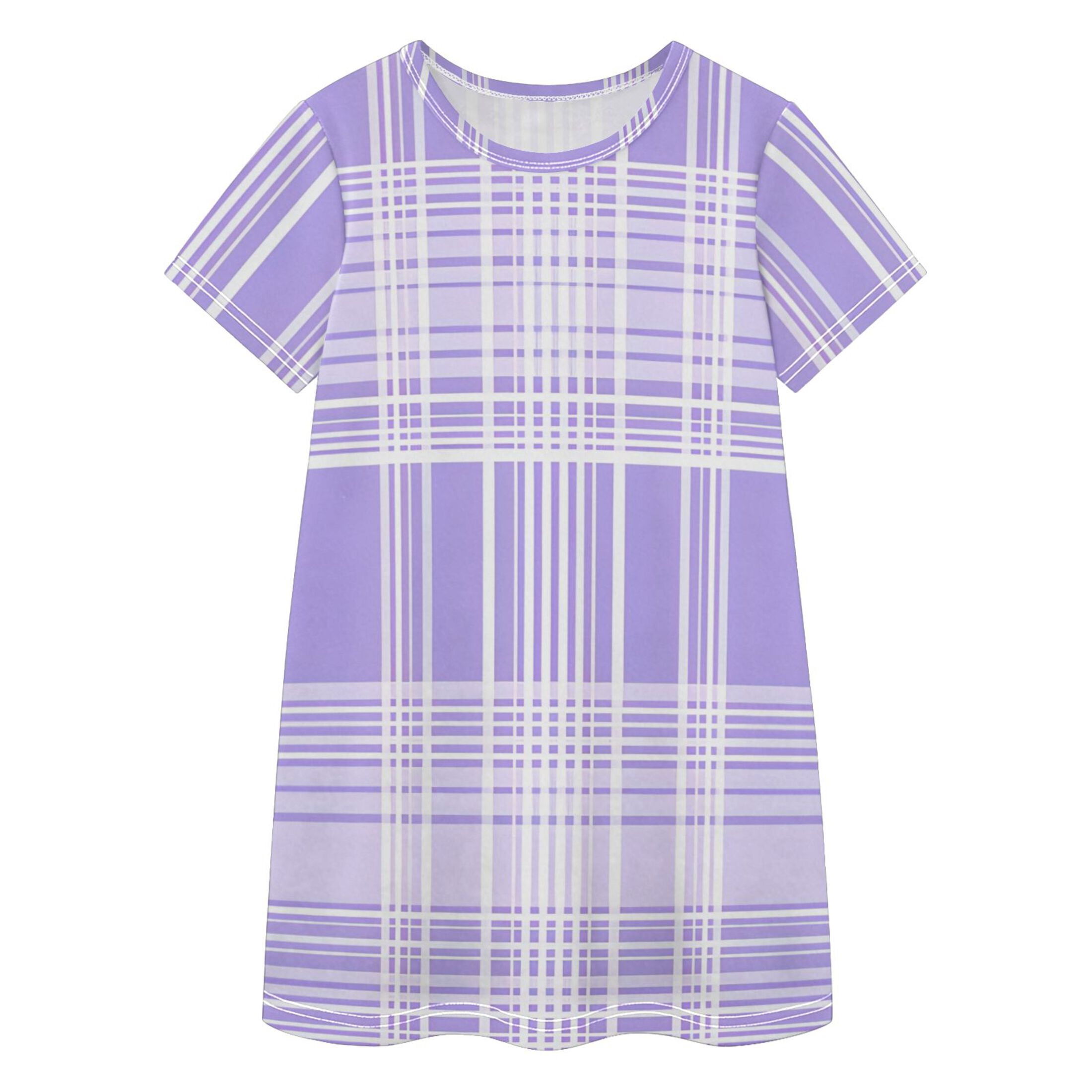 BZSMCE Short Sleeve dress Dress Casual Cotton Dresses-Lilac Plaid ...