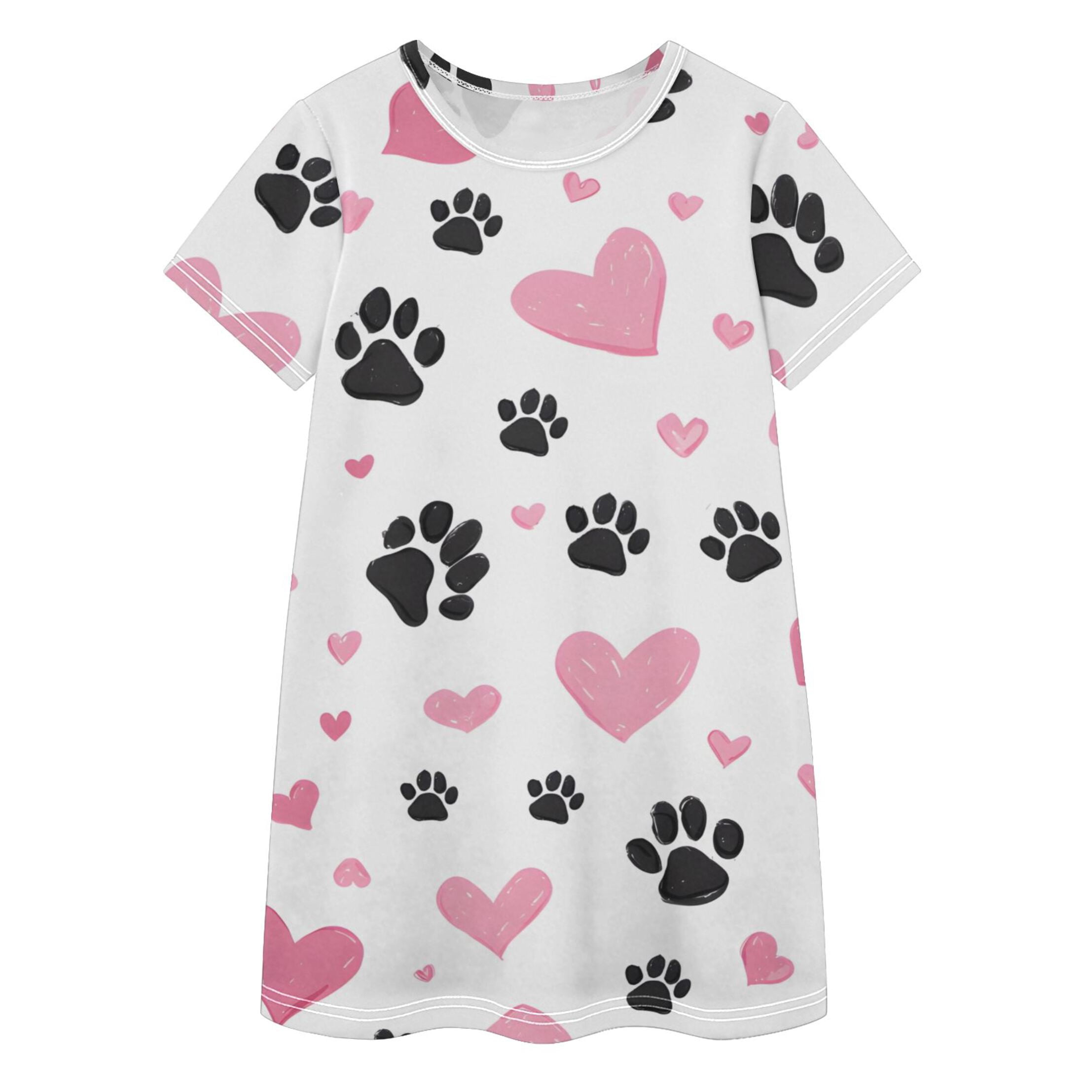 BZSMCE Short Sleeve dress Dress Casual Cotton Dresses-Love Footprint ...