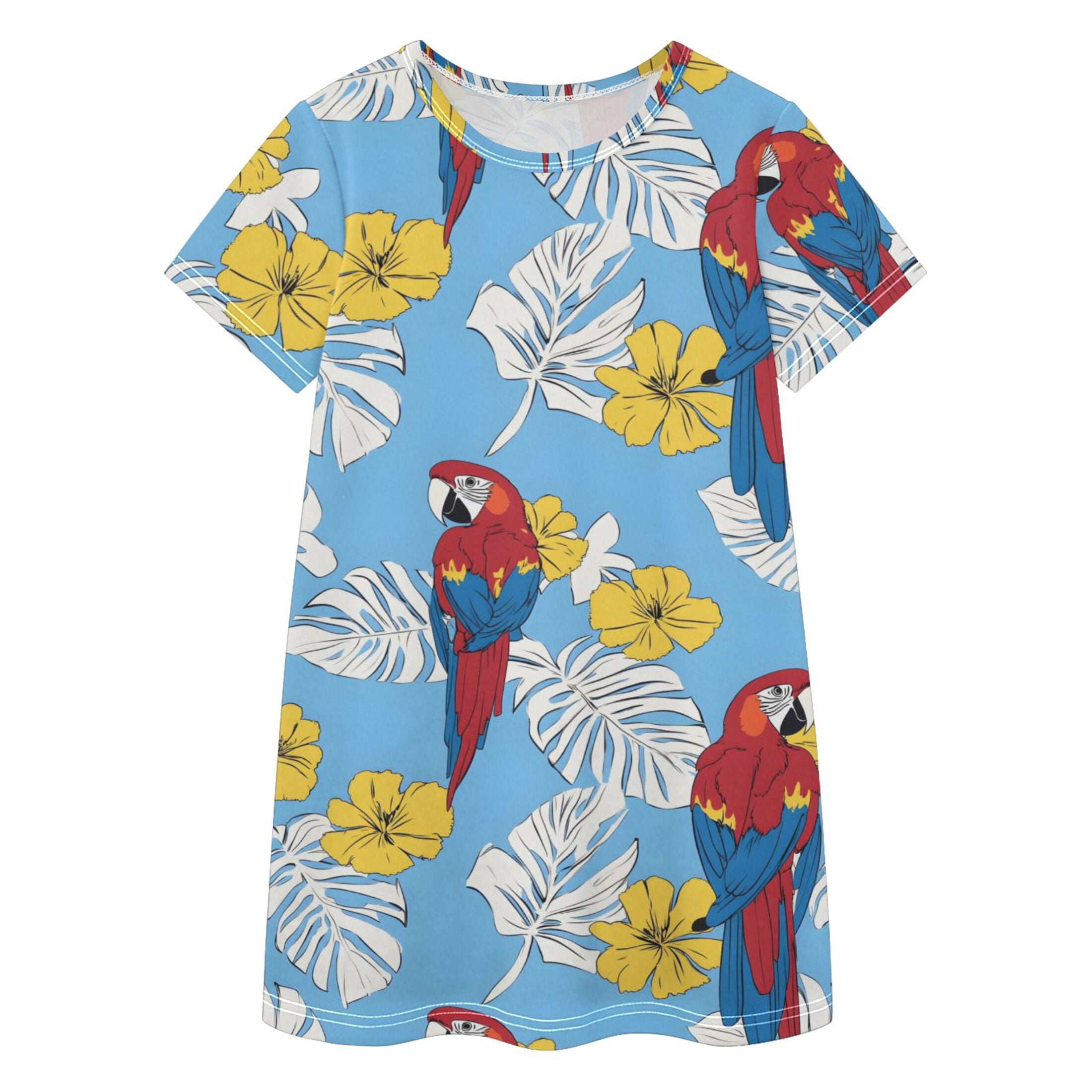 BZSMCE Short Sleeve dress Dress Casual Cotton Dresses-Macaw Tropical ...