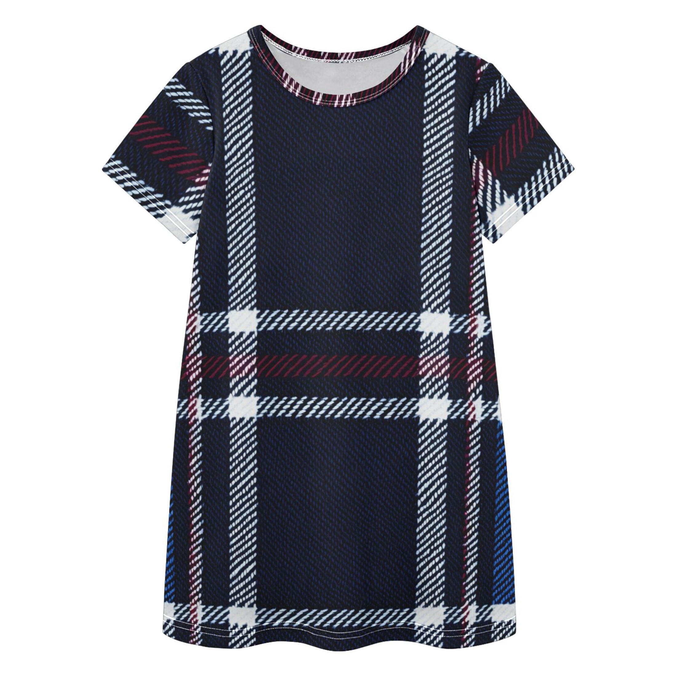 BZSMCE Short Sleeve dress Dress Casual Cotton Dresses-Navy Stripe Plaid ...