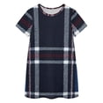 BZSMCE Short Sleeve dress Dress Casual Cotton Dresses-Navy Stripe Plaid ...
