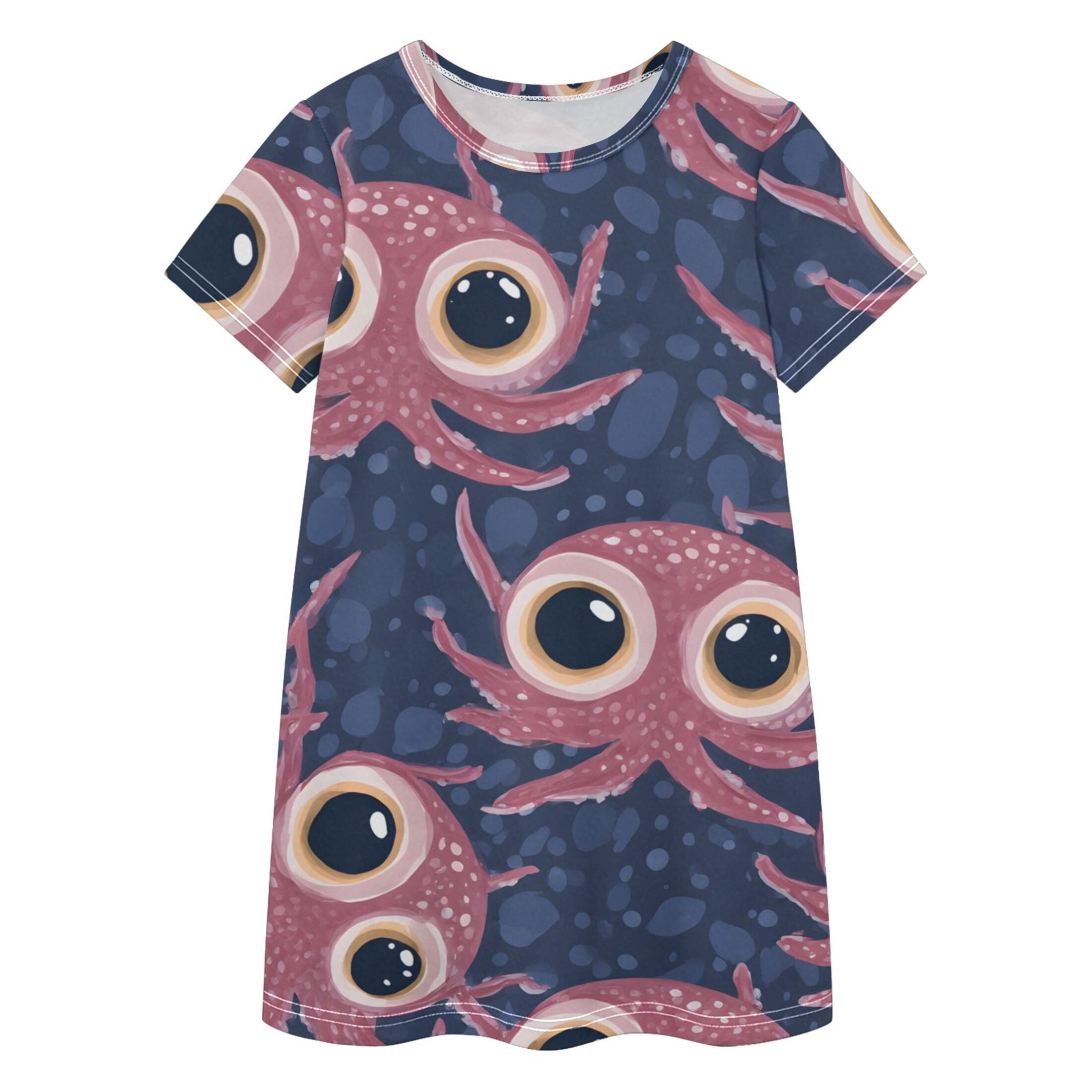 BZSMCE Short Sleeve dress Dress Casual Cotton Dresses-Octopus Pattern ...