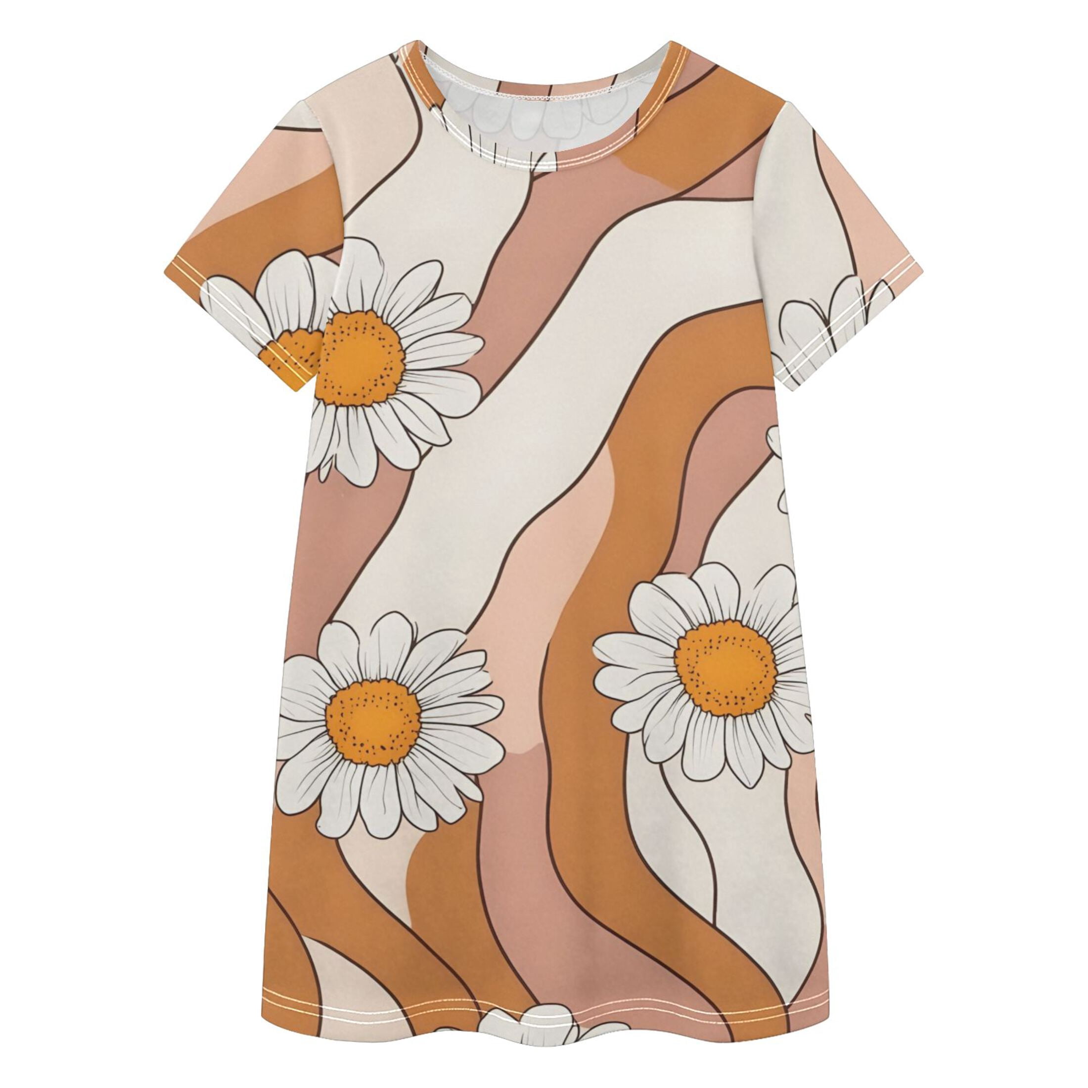 BZSMCE Short Sleeve dress Dress Casual Cotton Dresses-Orange and White ...