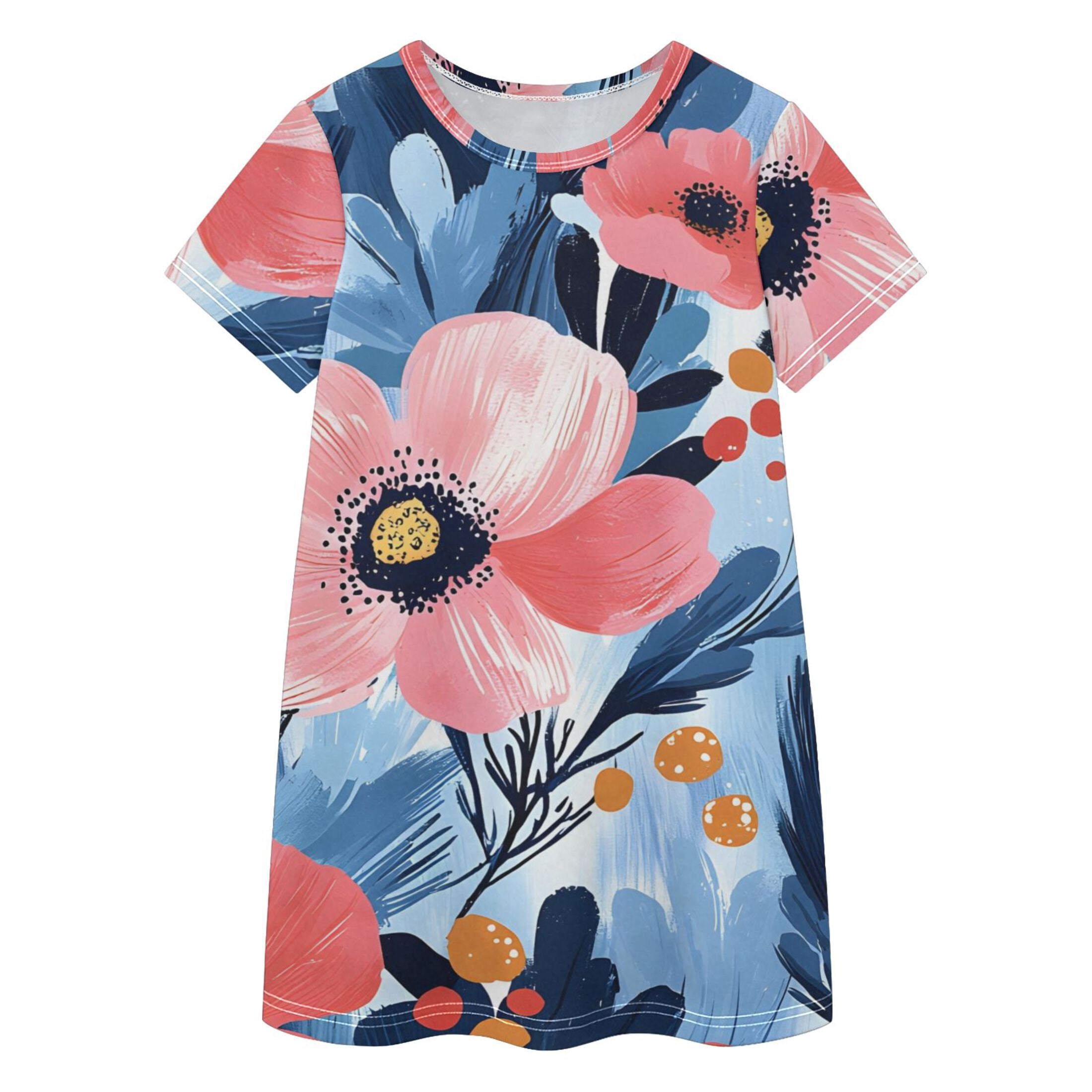 BZSMCE Short Sleeve dress Dress Casual Cotton Dresses-Pastel Floral ...