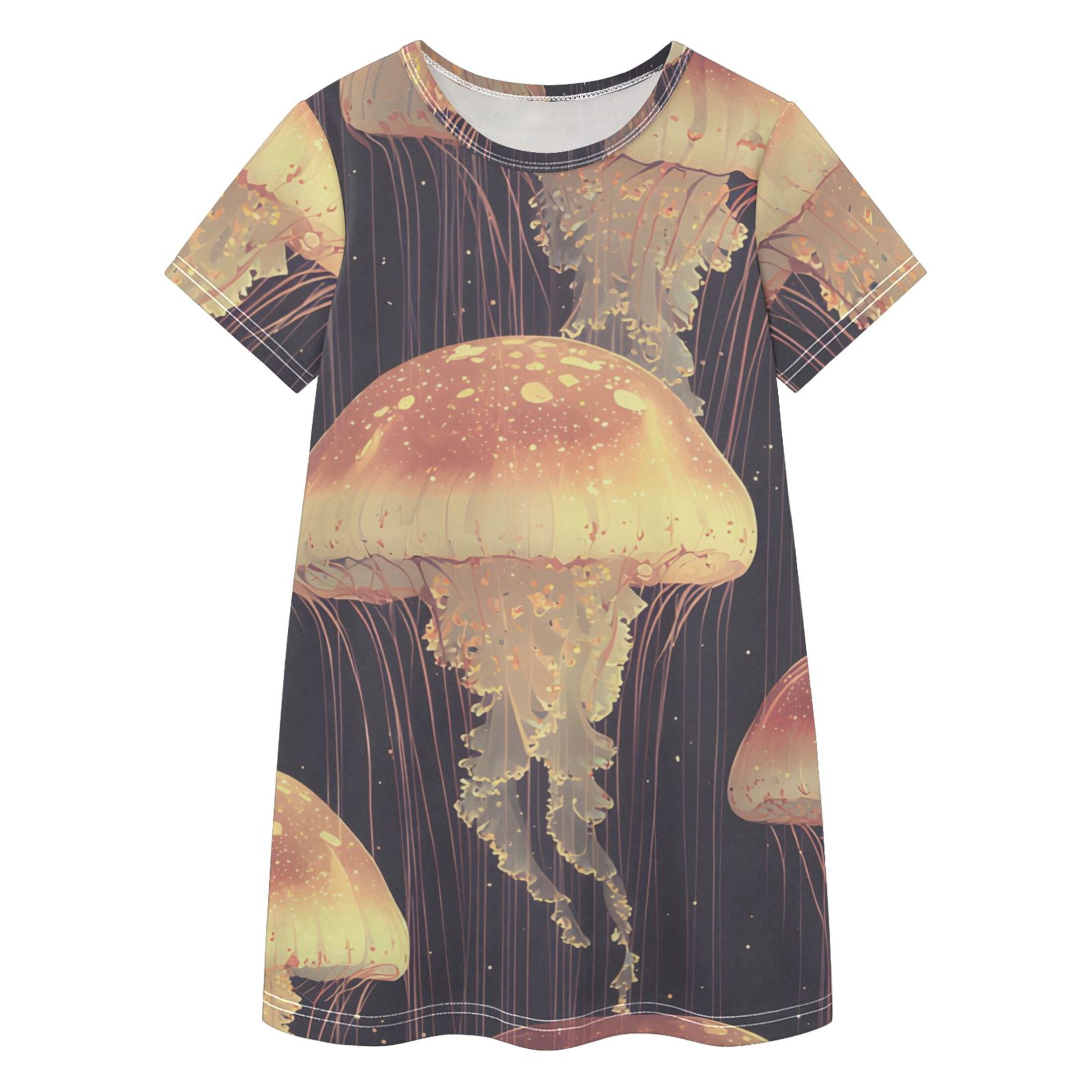 BZSMCE Short Sleeve dress Dress Casual Cotton Dresses-Pastel Jellyfish ...