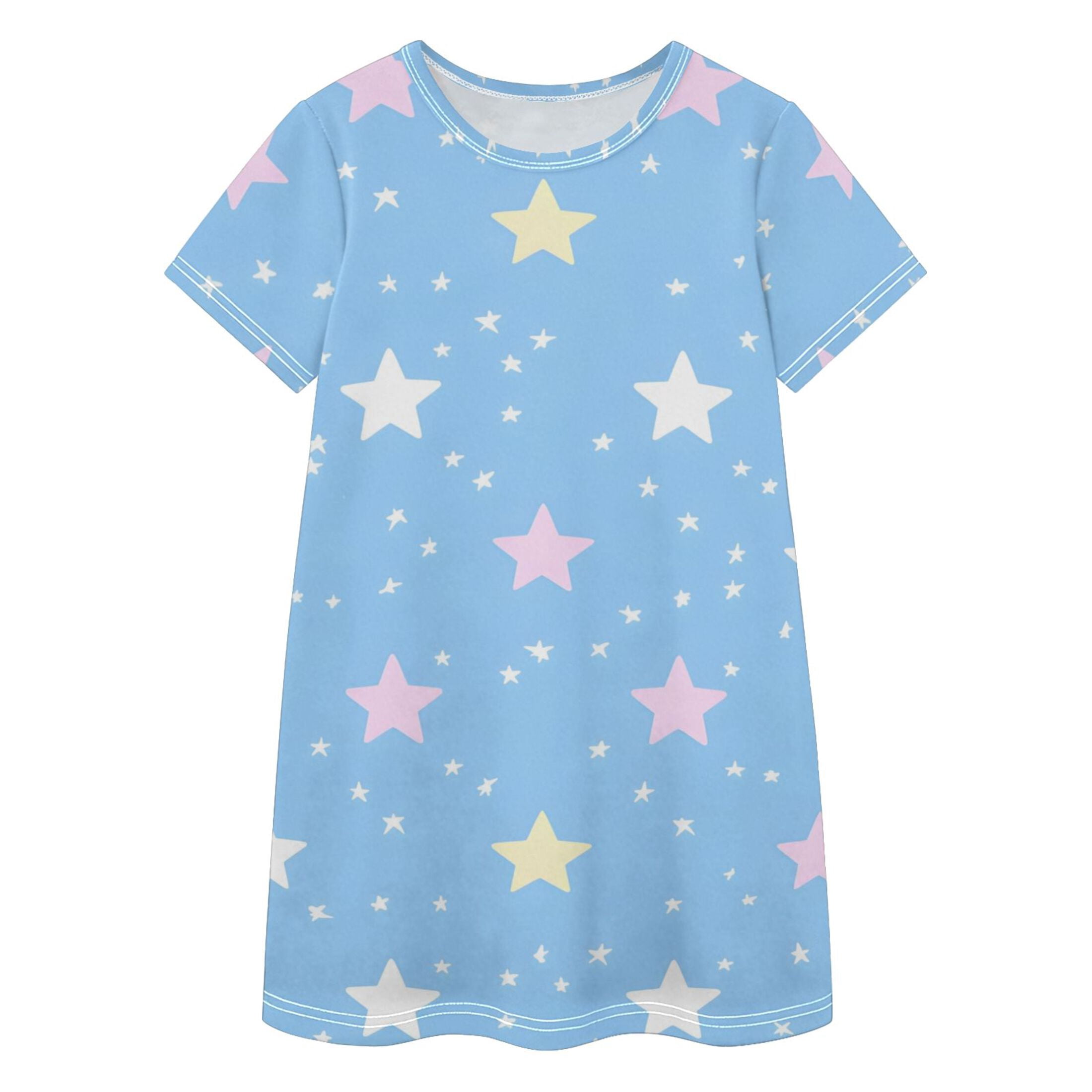 BZSMCE Short Sleeve dress Dress Casual Cotton Dresses-Pastel Stars ...